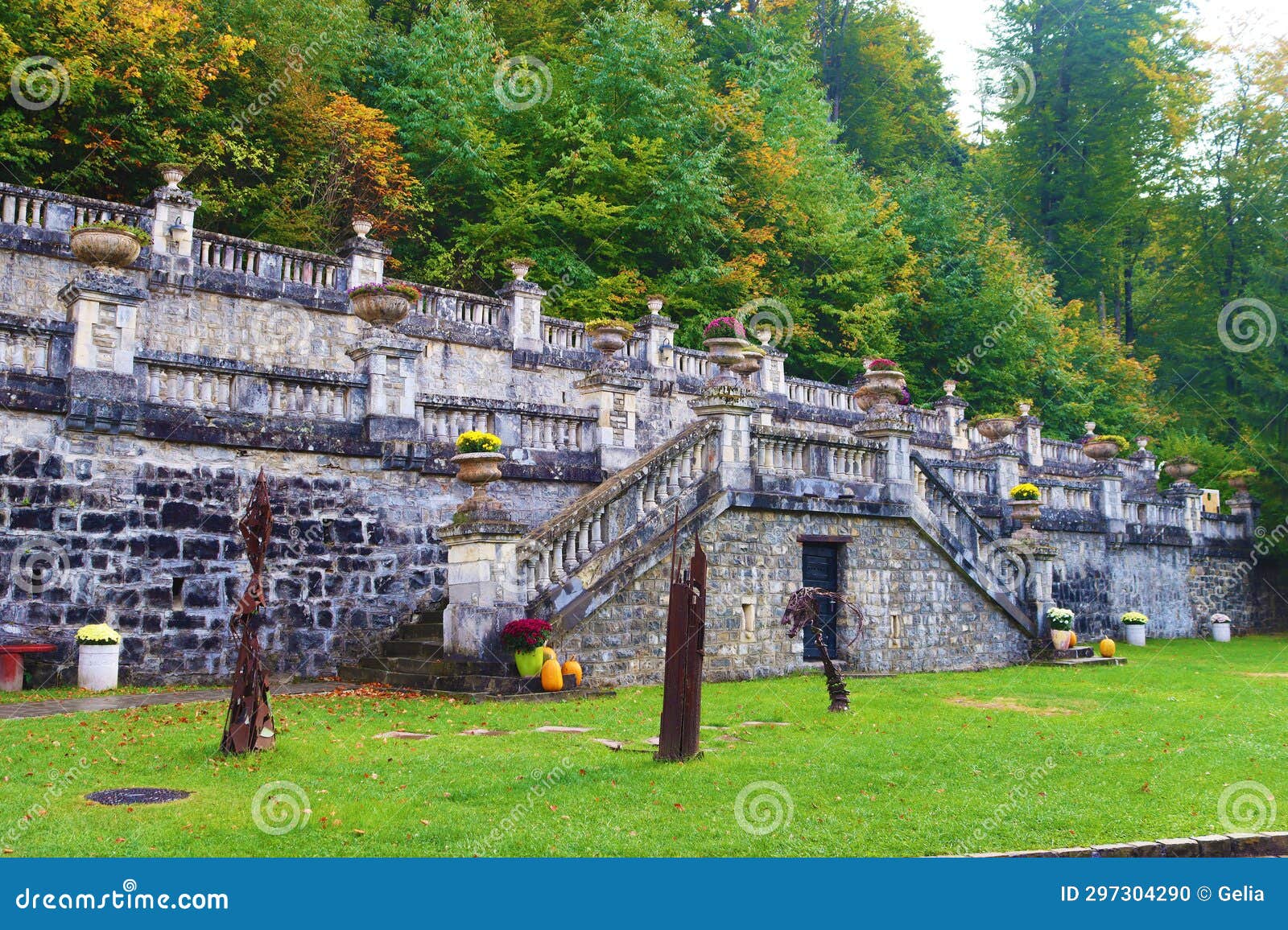 Yard of Cantacuzino Castle in Busteni, Romania Stock Photo - Image of ...