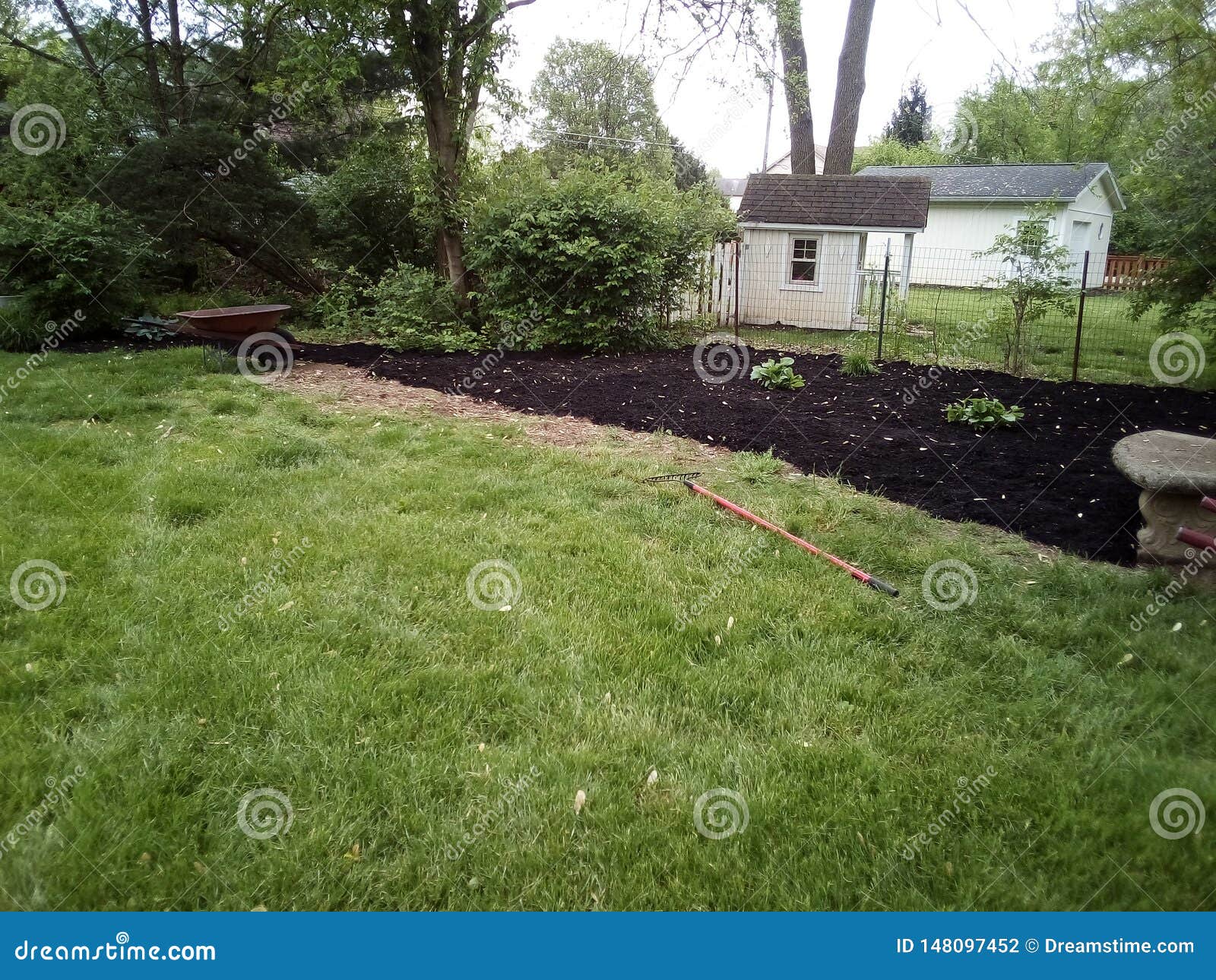 Yard work stock photo. Image of flowerbeds, work, spring - 148097452
