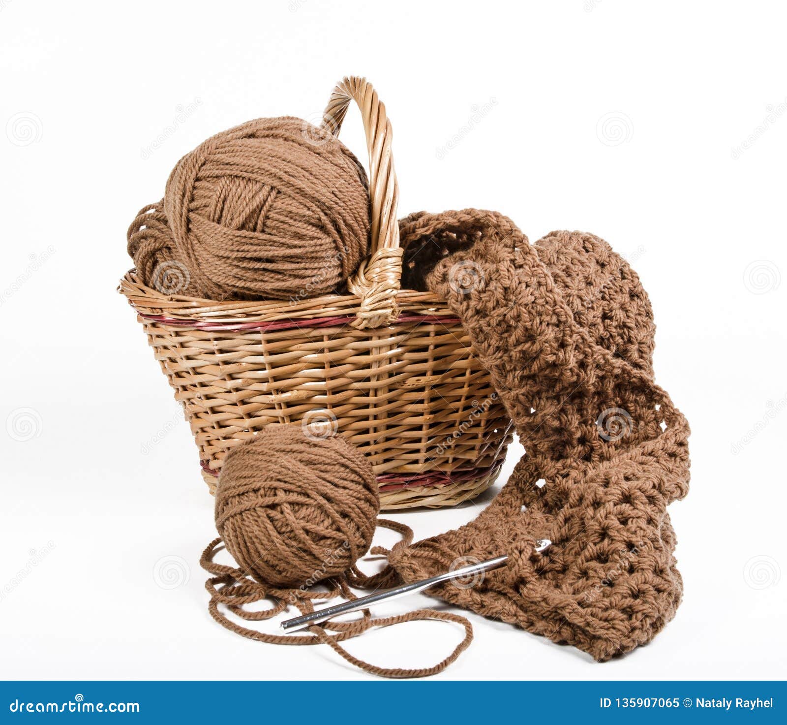 Yarn in basket stock image. Image of crocheting, retro - 135907065