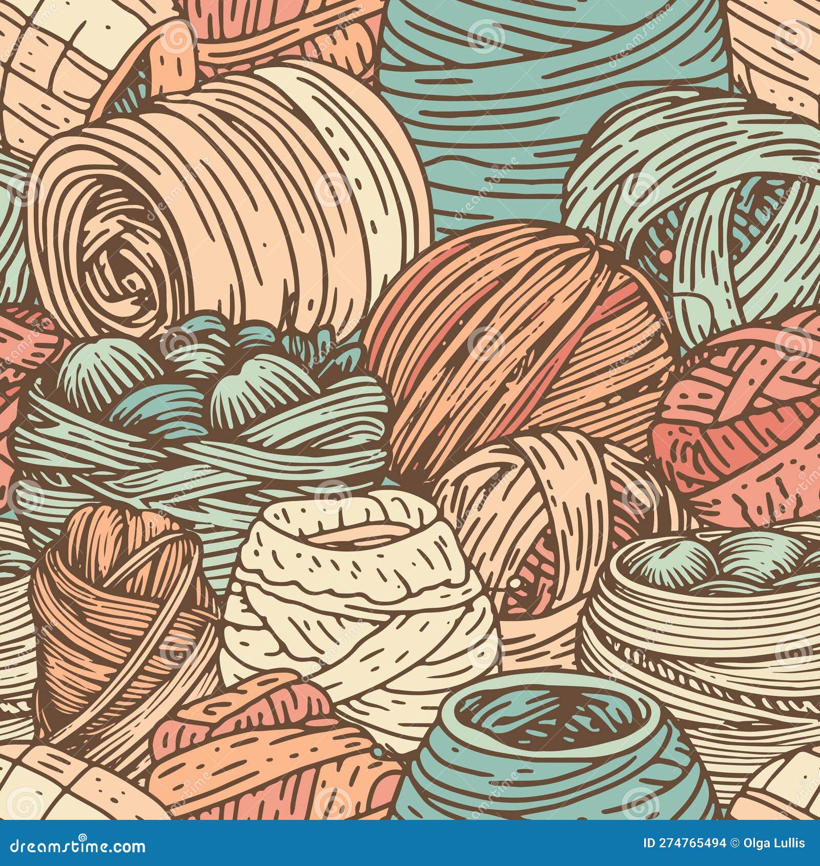 Yarn Collection, Hand Drawn Style, Wool Clew And Skein Set Vector ...