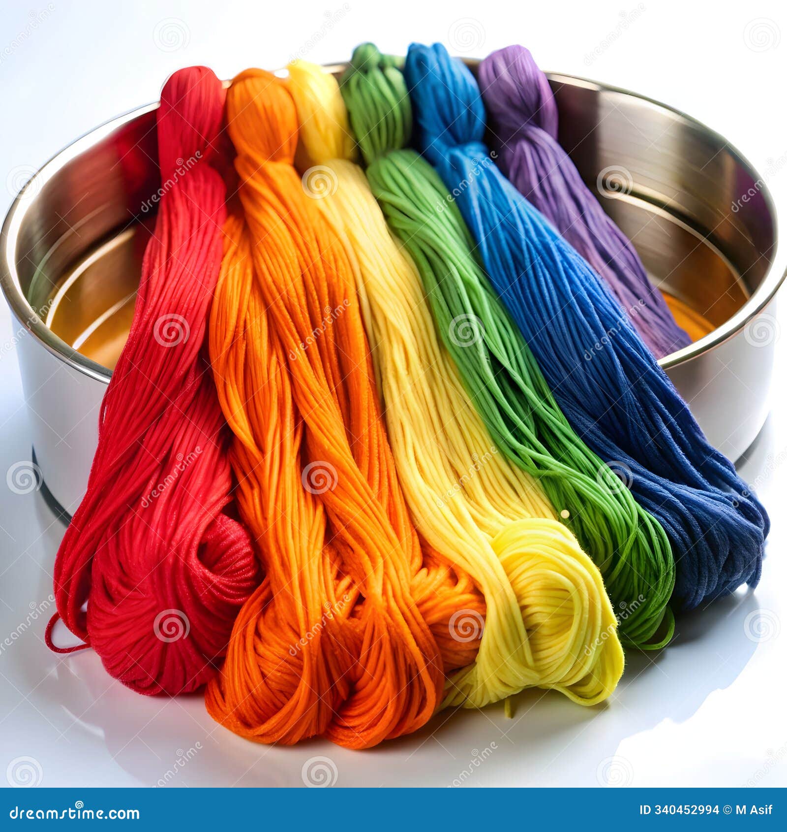 Red Yarn Dyeing Process In Metal Buckets Filled With Vibrant Red Paint ...