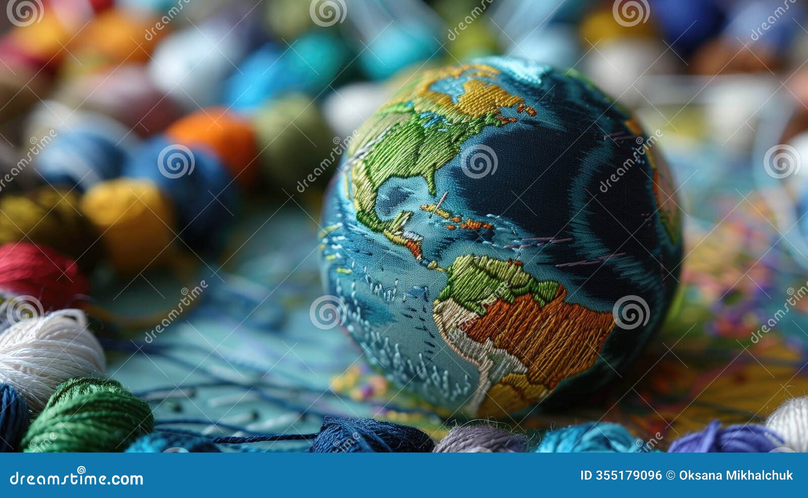 A Yarn and Felt Globe Lies among a Bright Set of Yarn and Embroidery ...