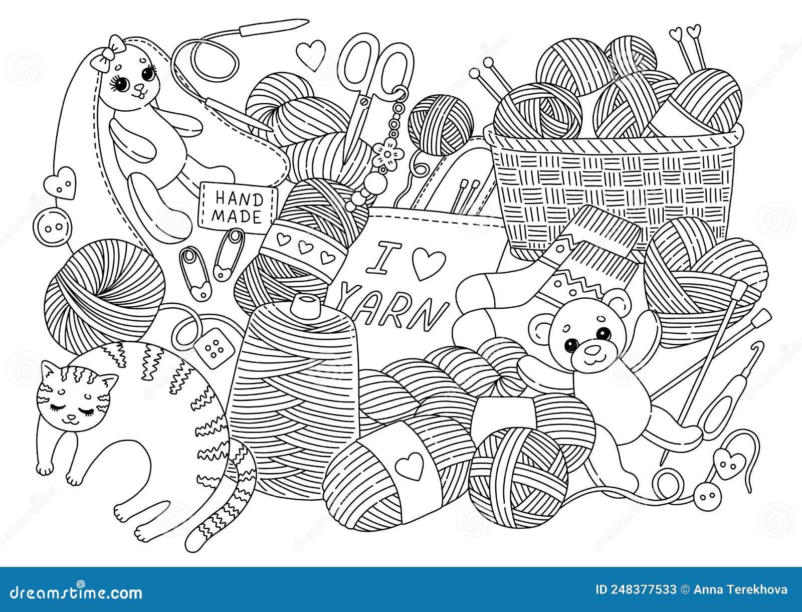 Yarn and Knitting Doodle Coloring Page Vector Stock Vector ...