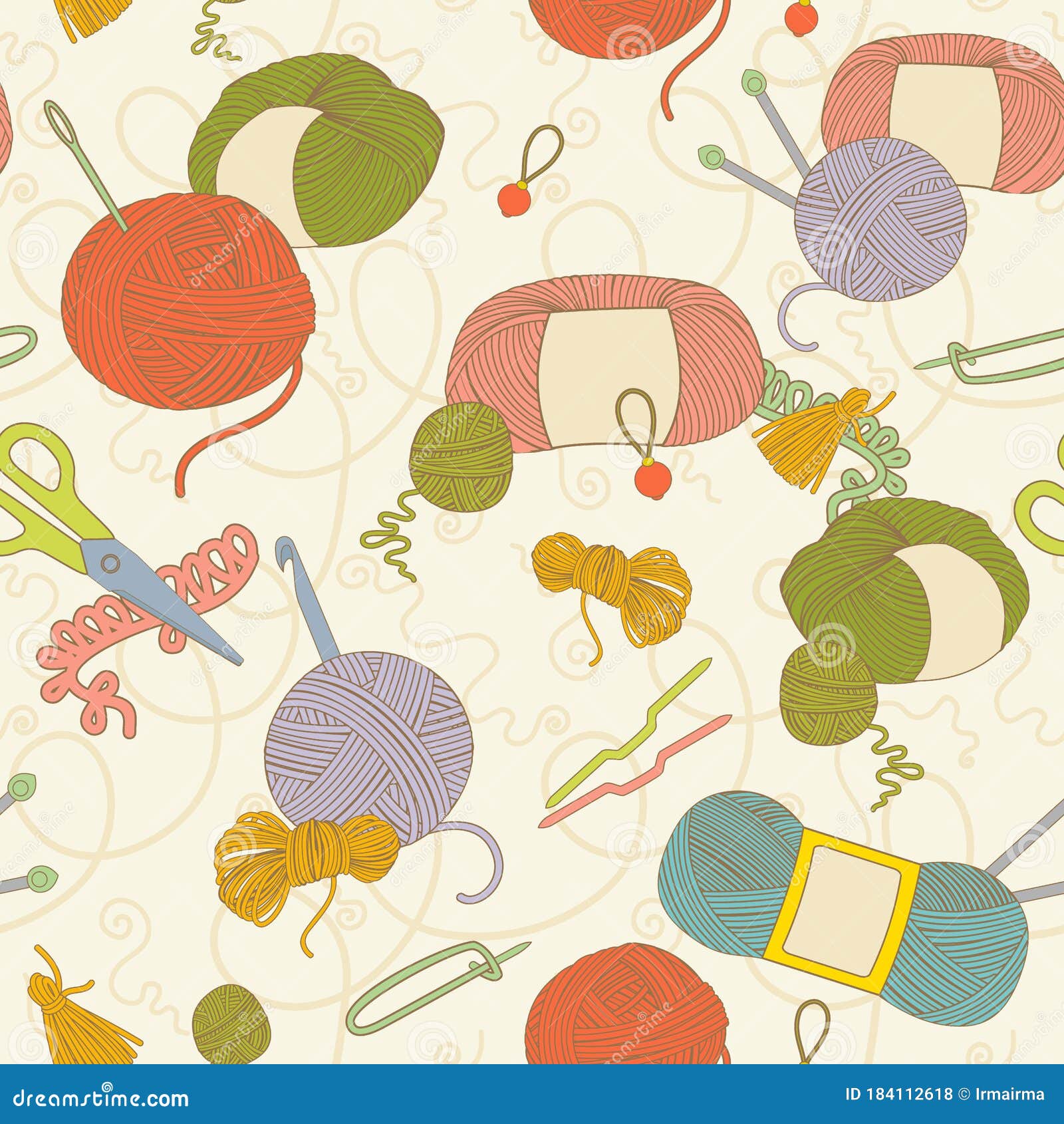 Yarn and Knitting Tools Pattern Stock Vector - Illustration of hand ...