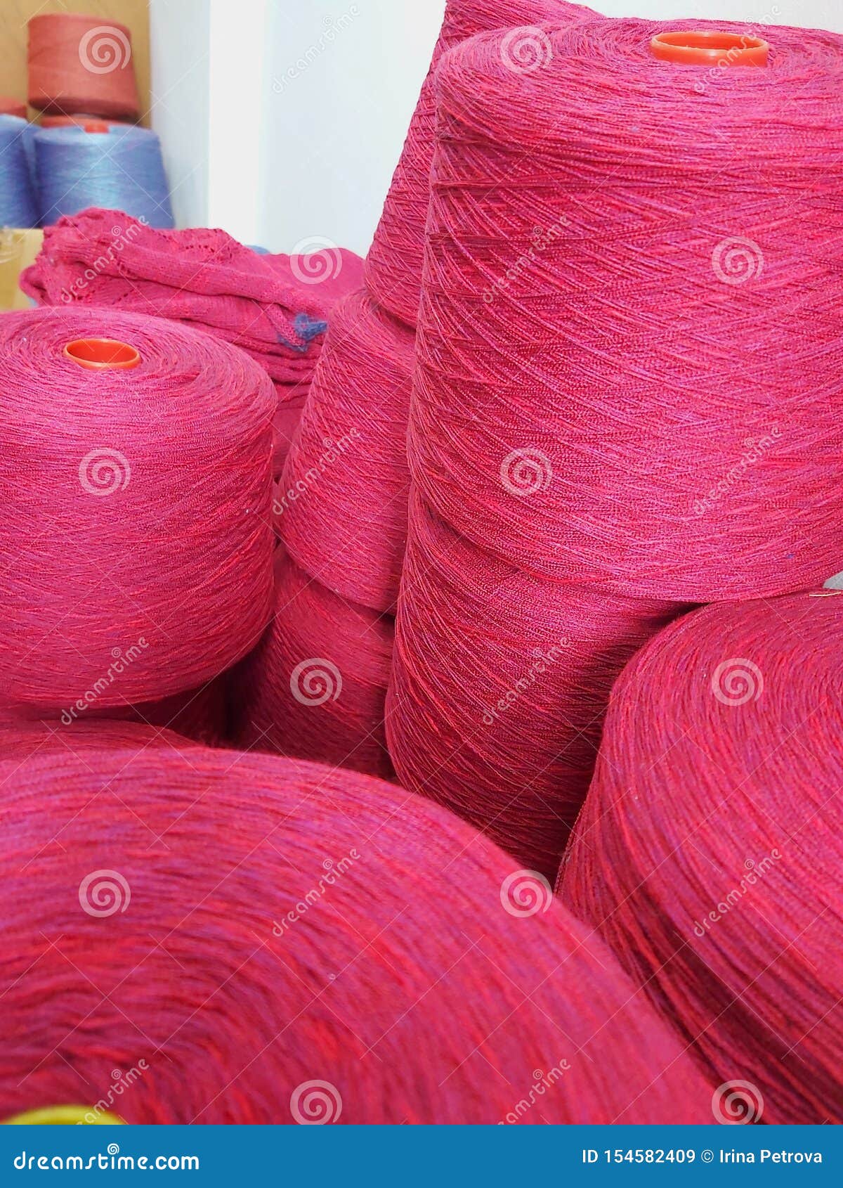 Yarn in Red Bobbins in a Box at the Factory Stock Image - Image of ...