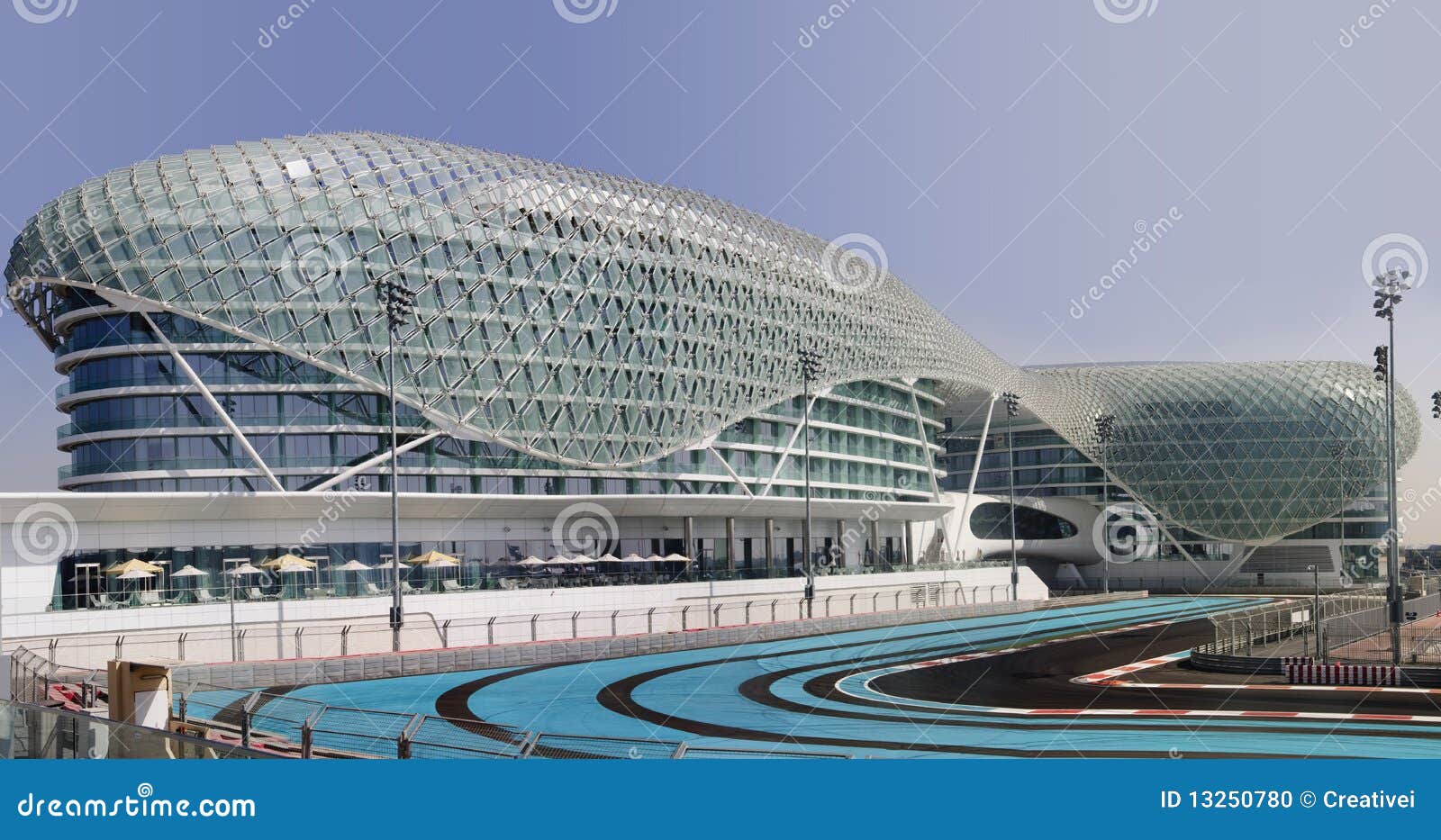 Yas Hotel and Yas Marina Circuit Stock Photo - Image of places ...