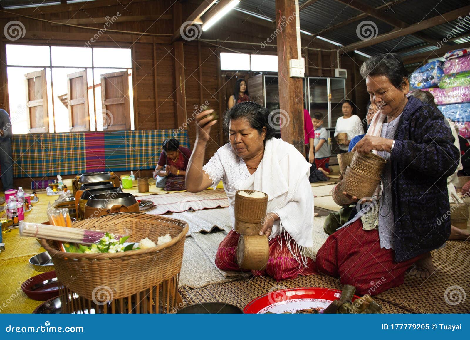 Tradition Of Almsgiving Burmese Nuns Women Group Procession Walk On