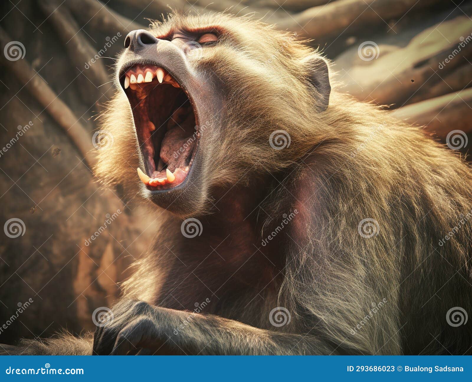 Ai Generated Illustration Wildlife Concept of Yawning Baboon Stock ...
