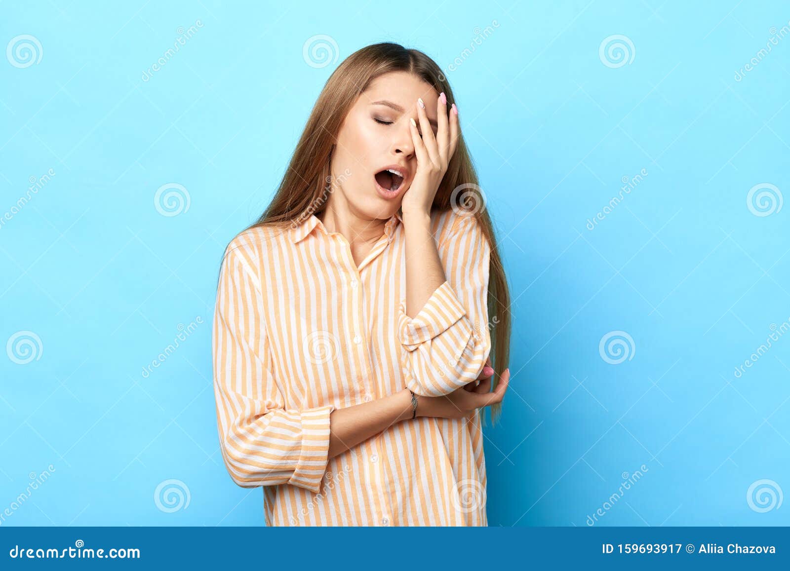 Yawning Girl With Wide Open Mouth Wants To Sleep Stock Image Image Of