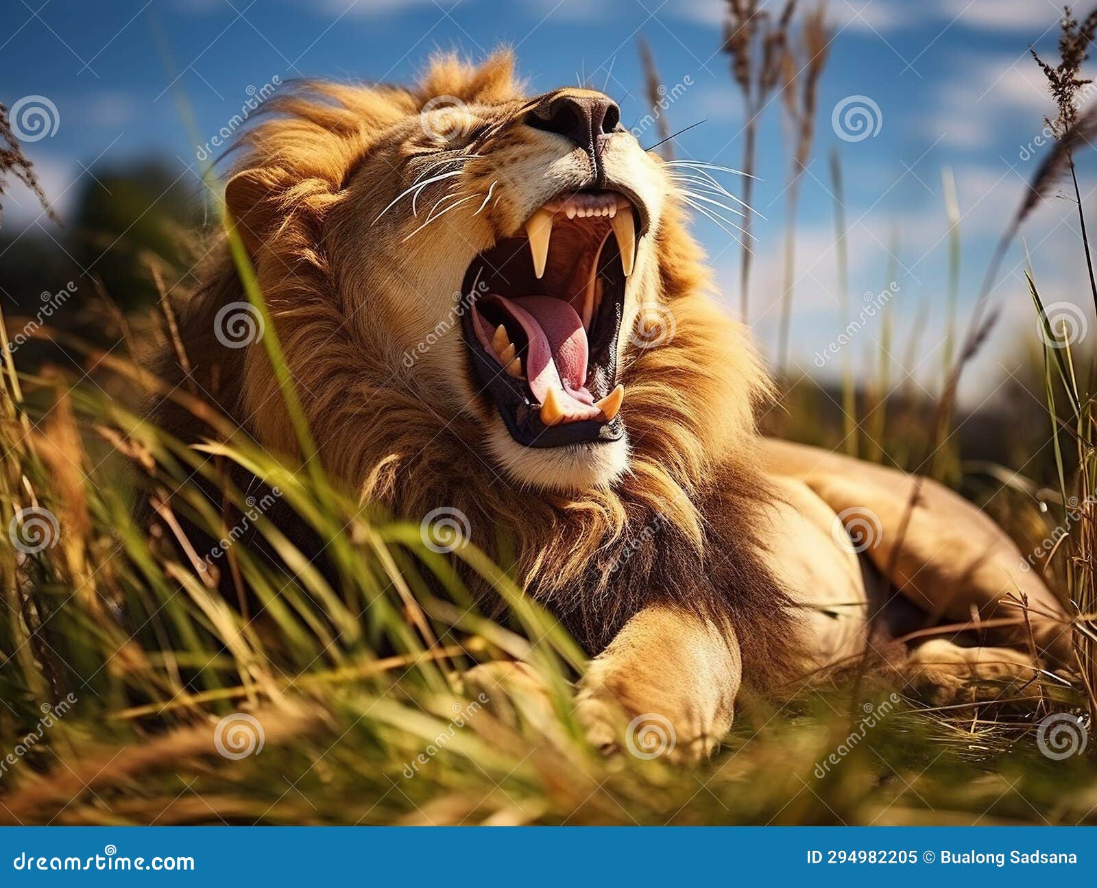 Yawning lion stock illustration. Illustration of waiting - 294982205