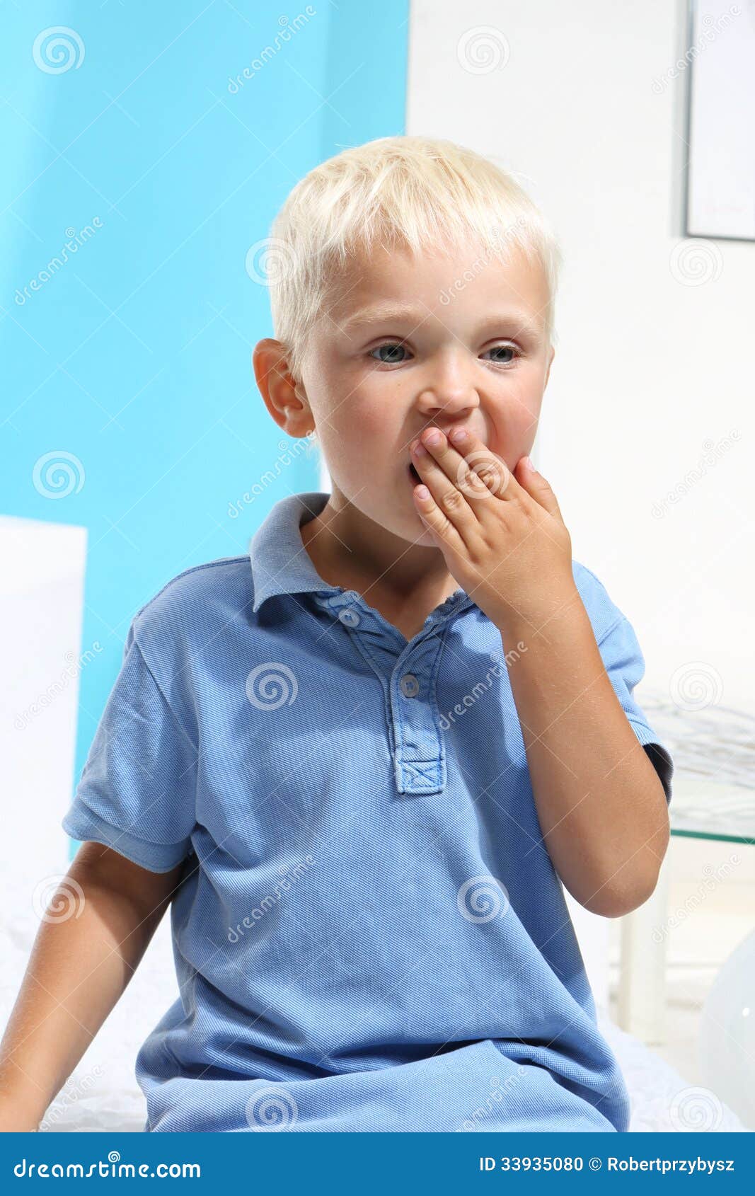 Yawning little boy stock photo. Image of blue, female - 33935080