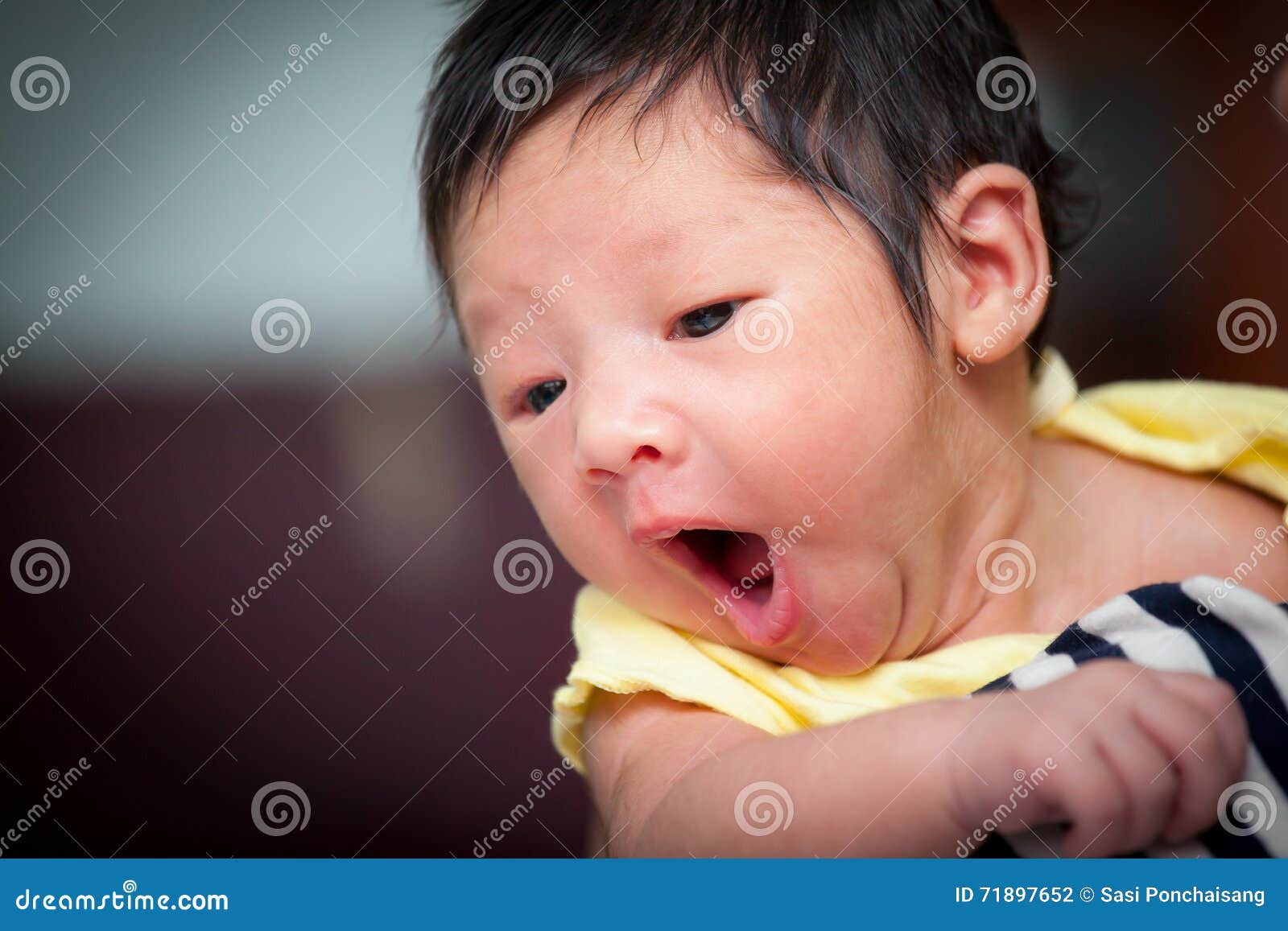 Yawning newborn baby boy stock photo. Image of mother - 71897652