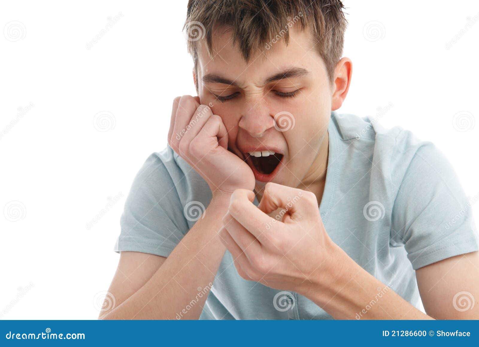 Yawning tired or bored boy stock photo. Image of exhausted - 21286600