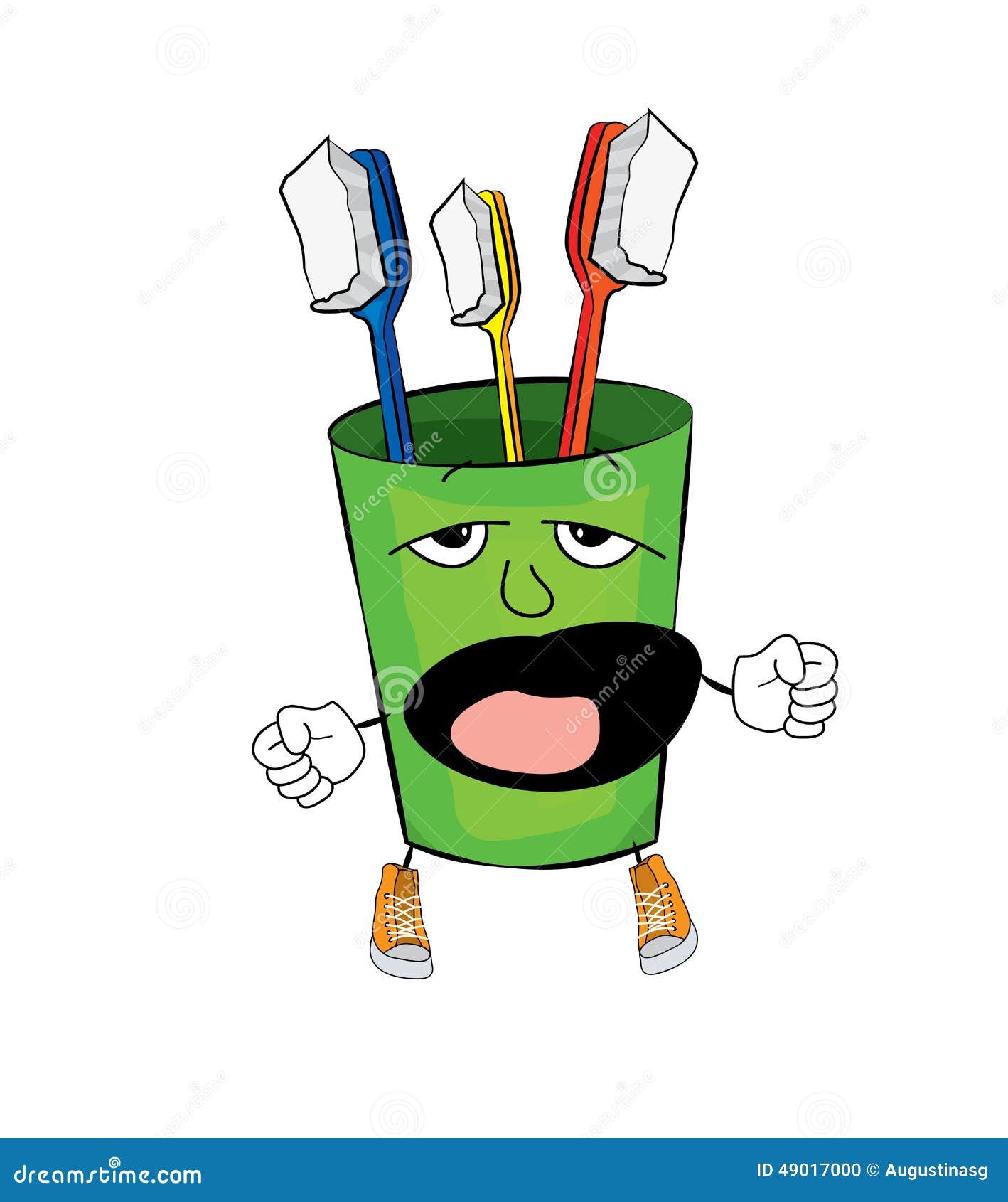 Yawning Toothbrushes in a Cup Cartoon Stock Illustration - Illustration ...