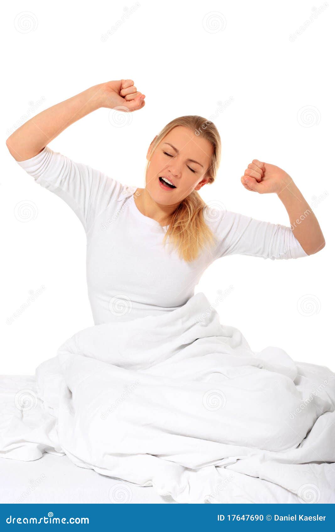 Yawning woman in bedroom stock photo. Image of girl, person - 17647690