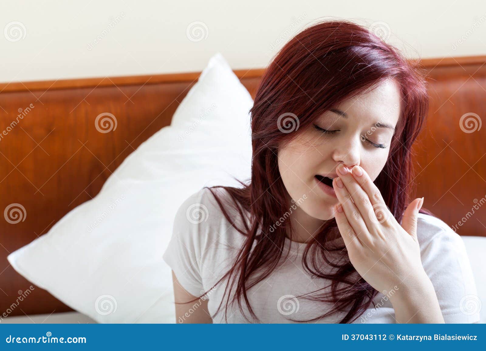 Yawning young lady stock photo. Image of waking, beautiful - 37043112