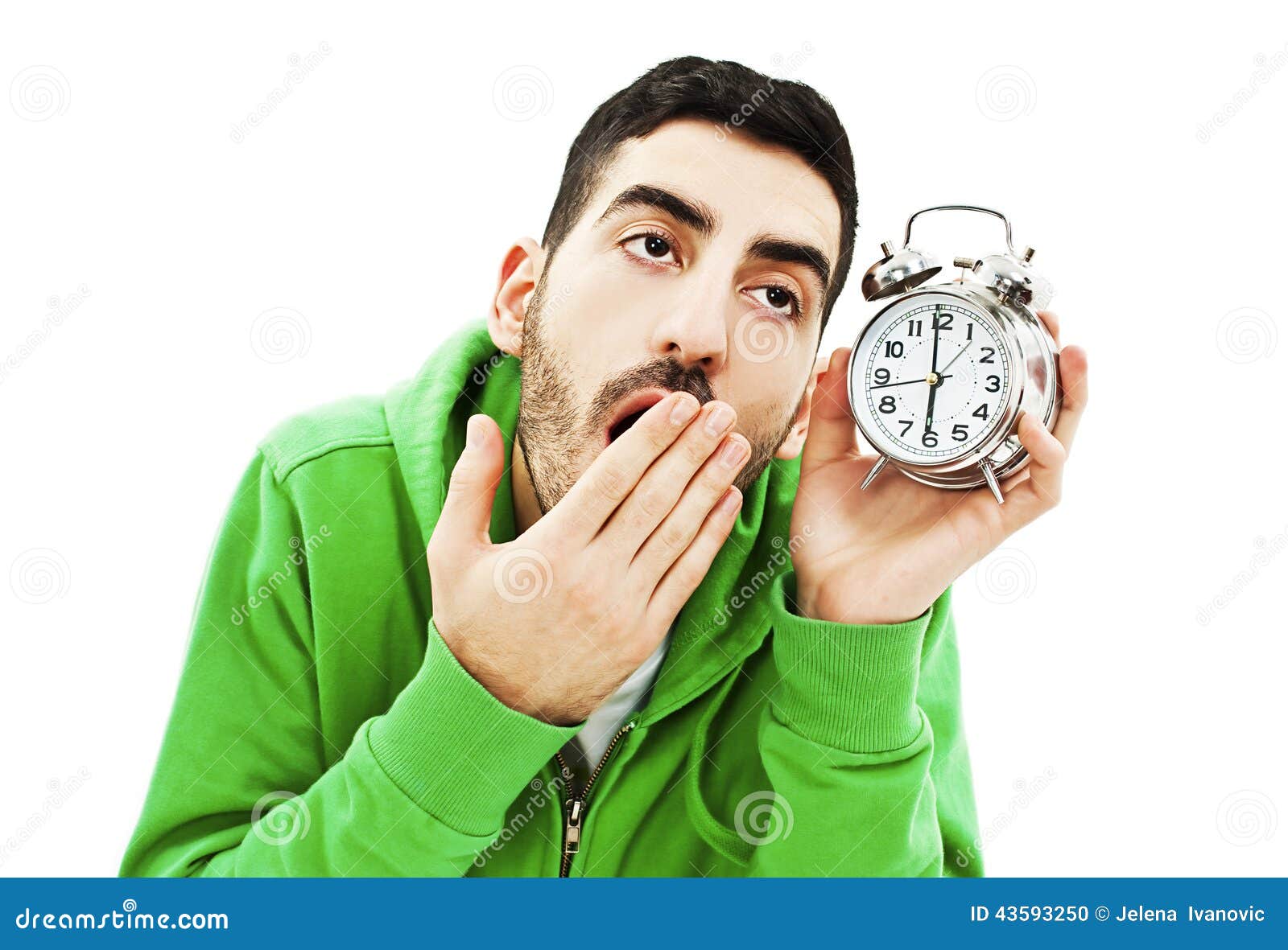 Yawning Young Man Holding Alarm Clock Stock Photo - Image of funky ...