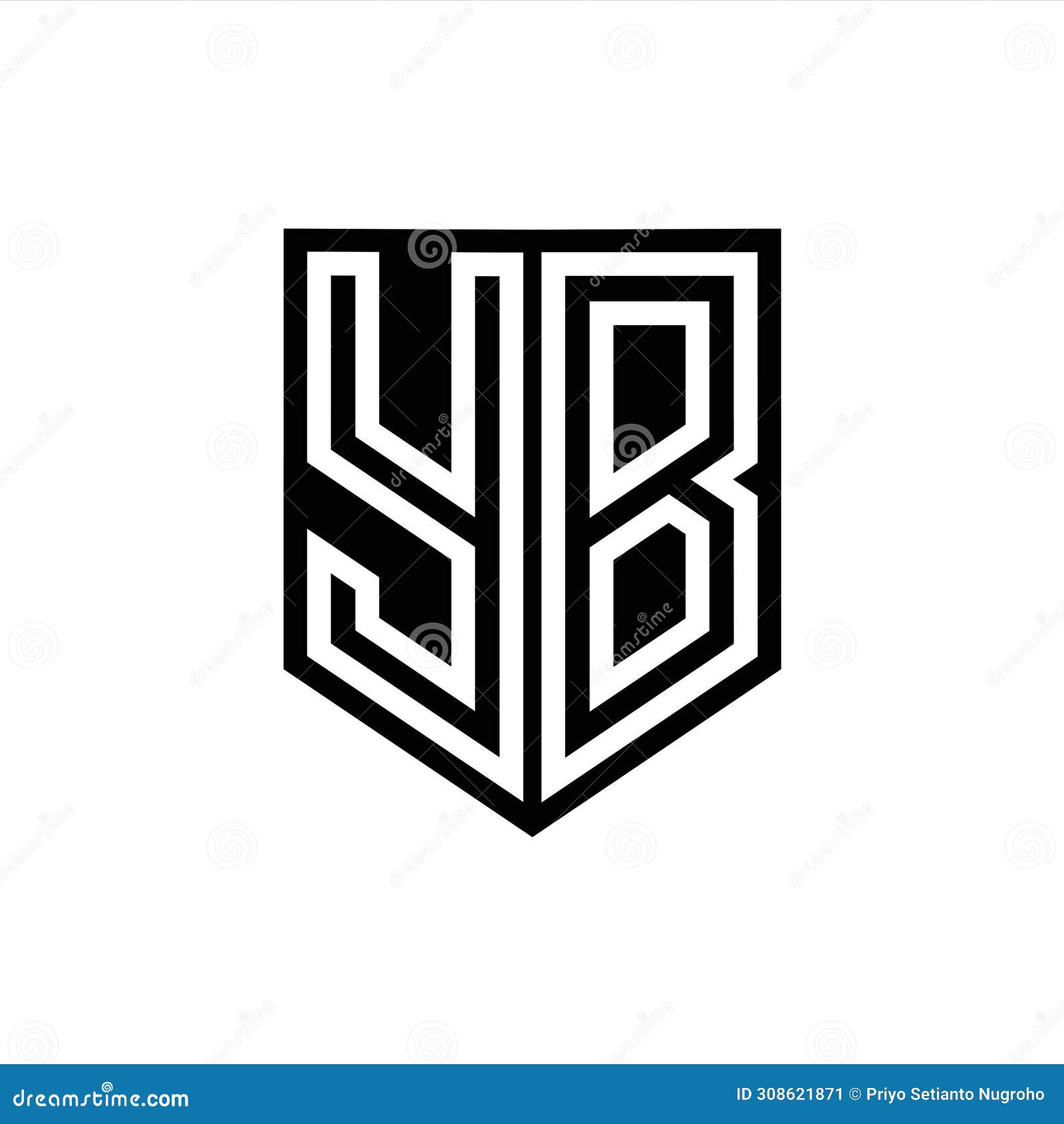 YB Logo Monogram Shield Geometric White Line Inside Black Shield Color ...