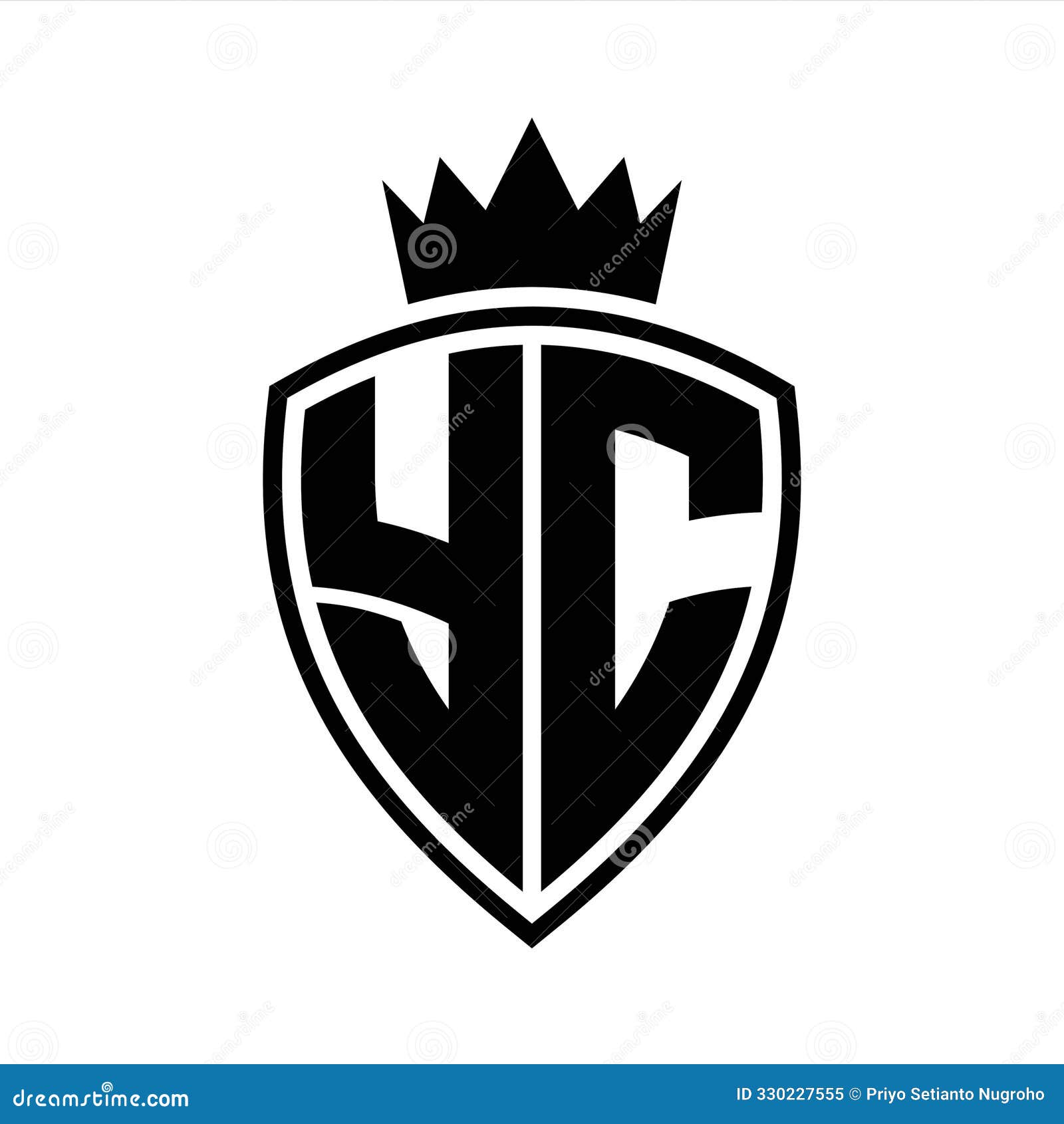 YC Letter Monogram Shield and Crown Outline Shape with Black and White Color Design Stock Vector ...