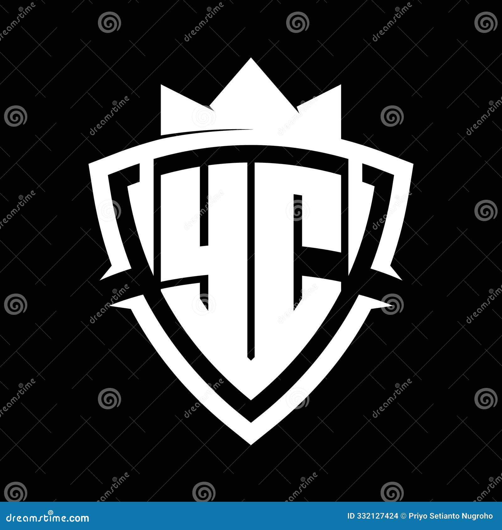 YC Letter Monogram With Triangle Curve Shield Shape With Crown White And Black Background Color ...
