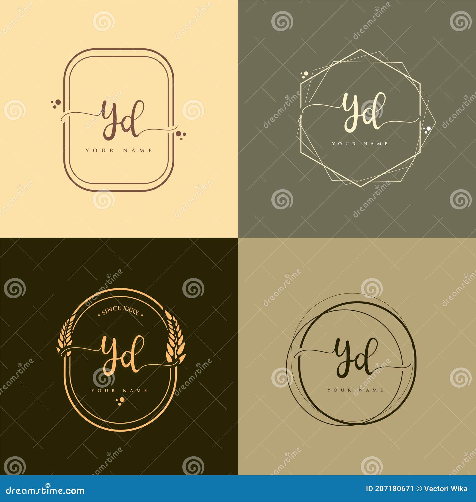 YD Initial Handwriting Logo Vector Sets. Hand Lettering Initials Logo ...
