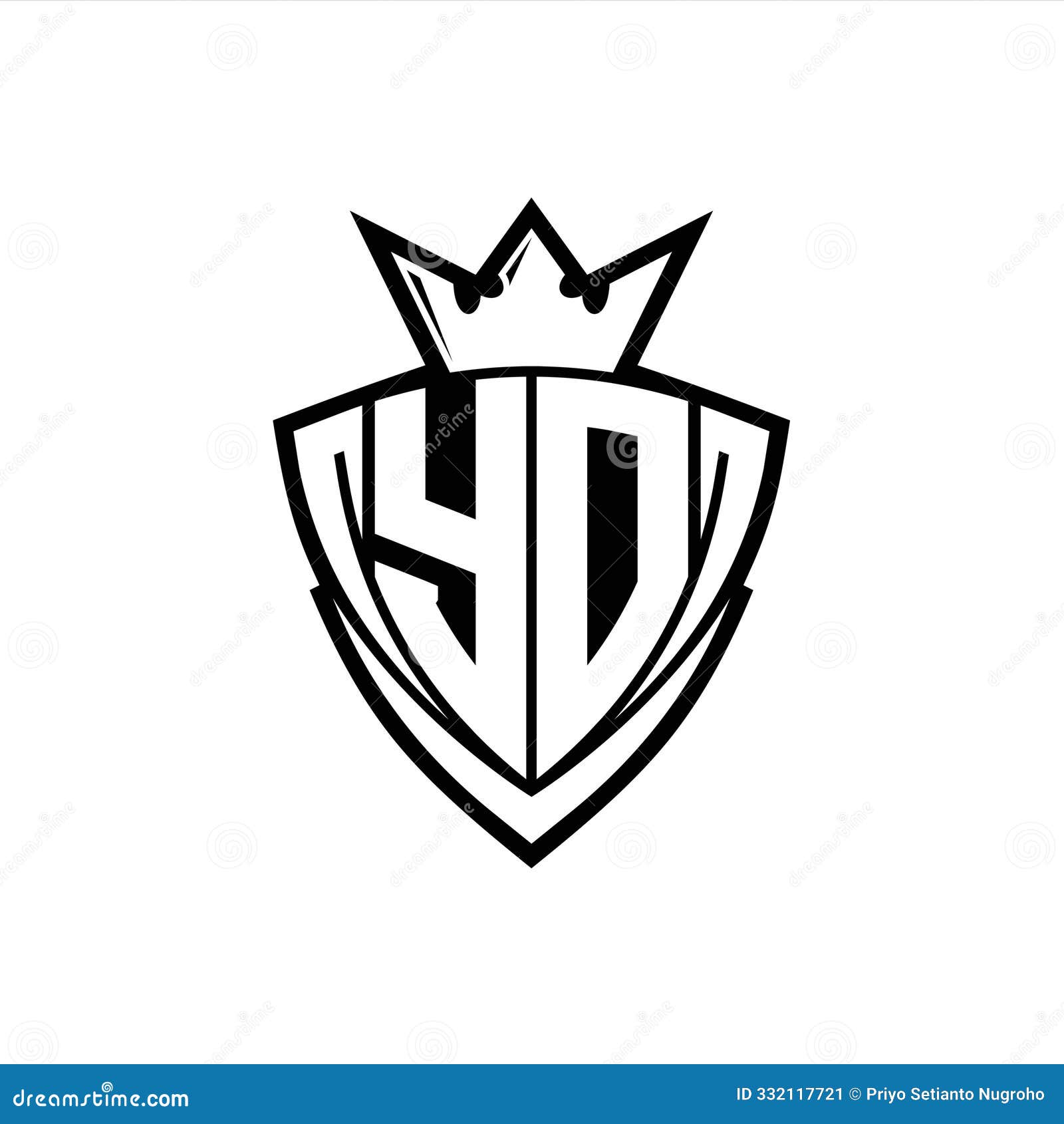YD Letter Logo With Sharp Triangle Shield Shape With Crown Inside White Outline On White ...