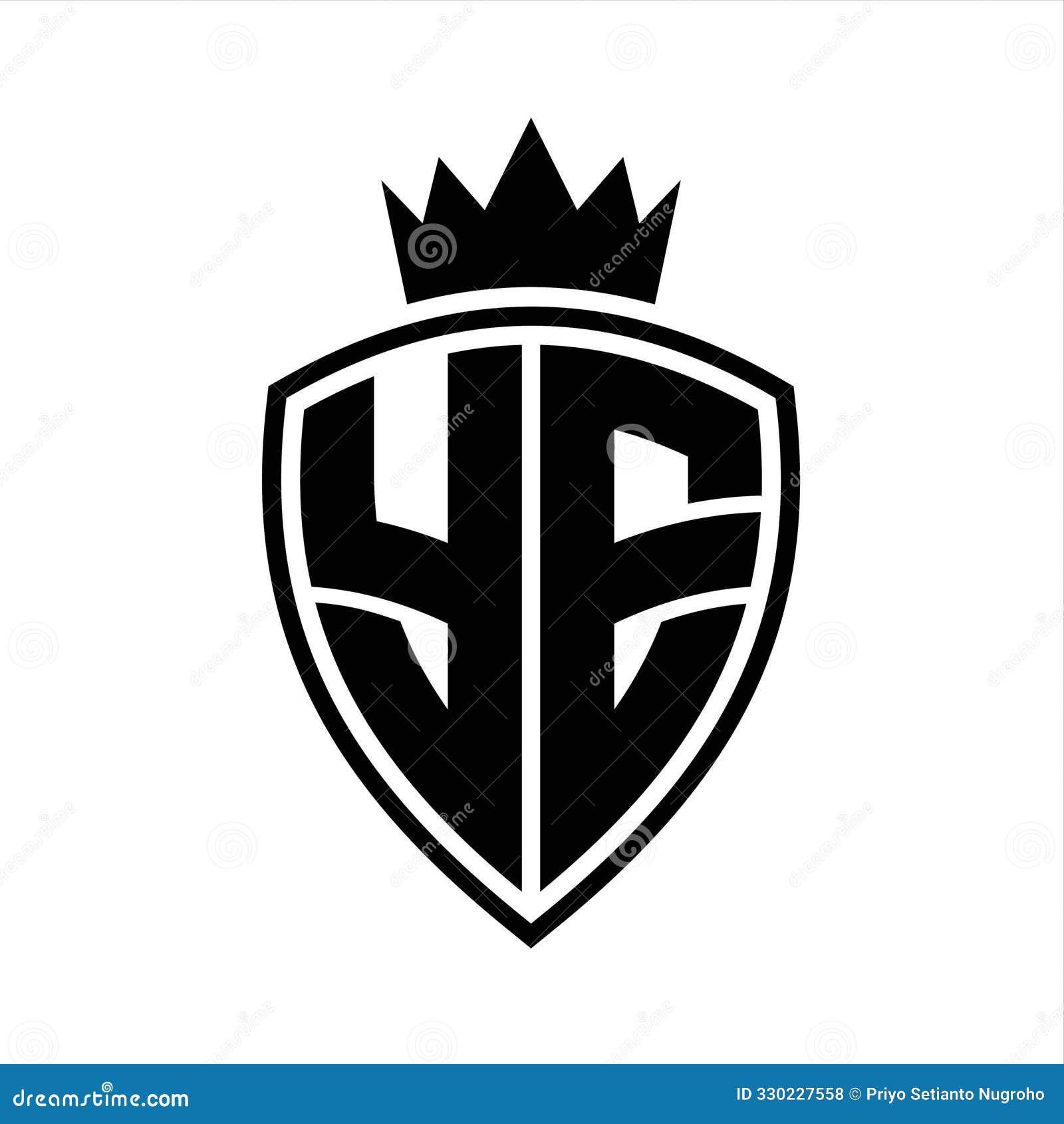 YE Letter Monogram Shield and Crown Outline Shape with Black and White ...