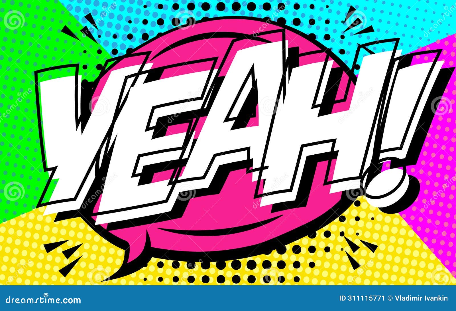 Yeah Comic Text on Pink Dotted Background Stock Vector - Illustration ...