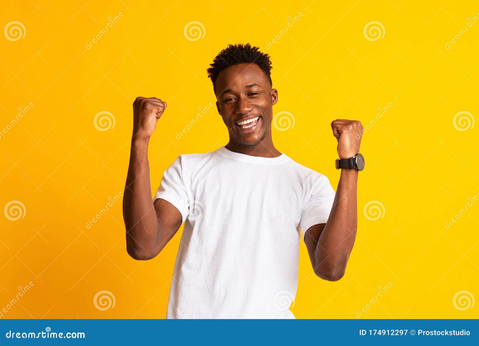 Yeah, Excited Young Afro Guy Dancing with Happy Face Stock Image ...