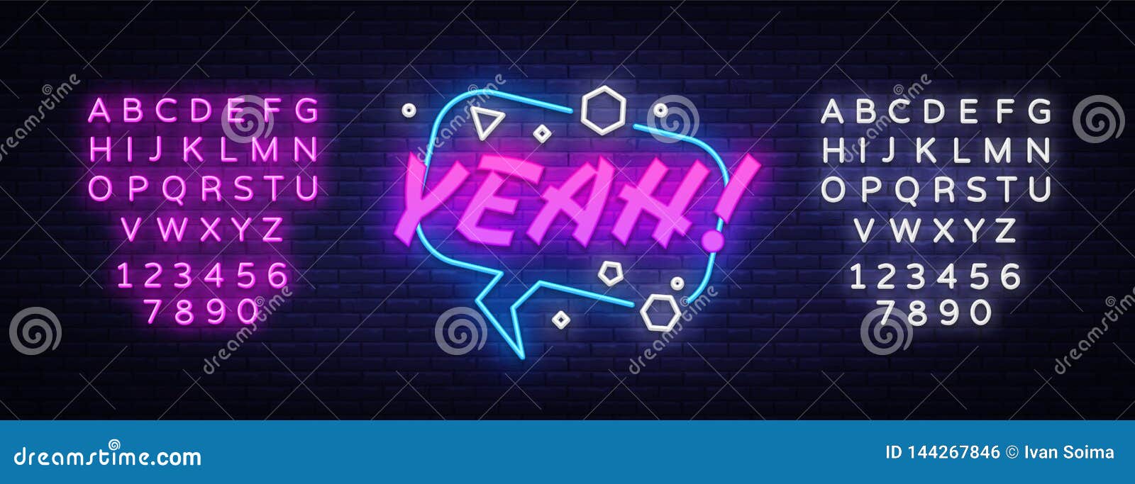 YEAH Neon Sign Vector. Comic Speech Bubble with Expression Text YEAH ...