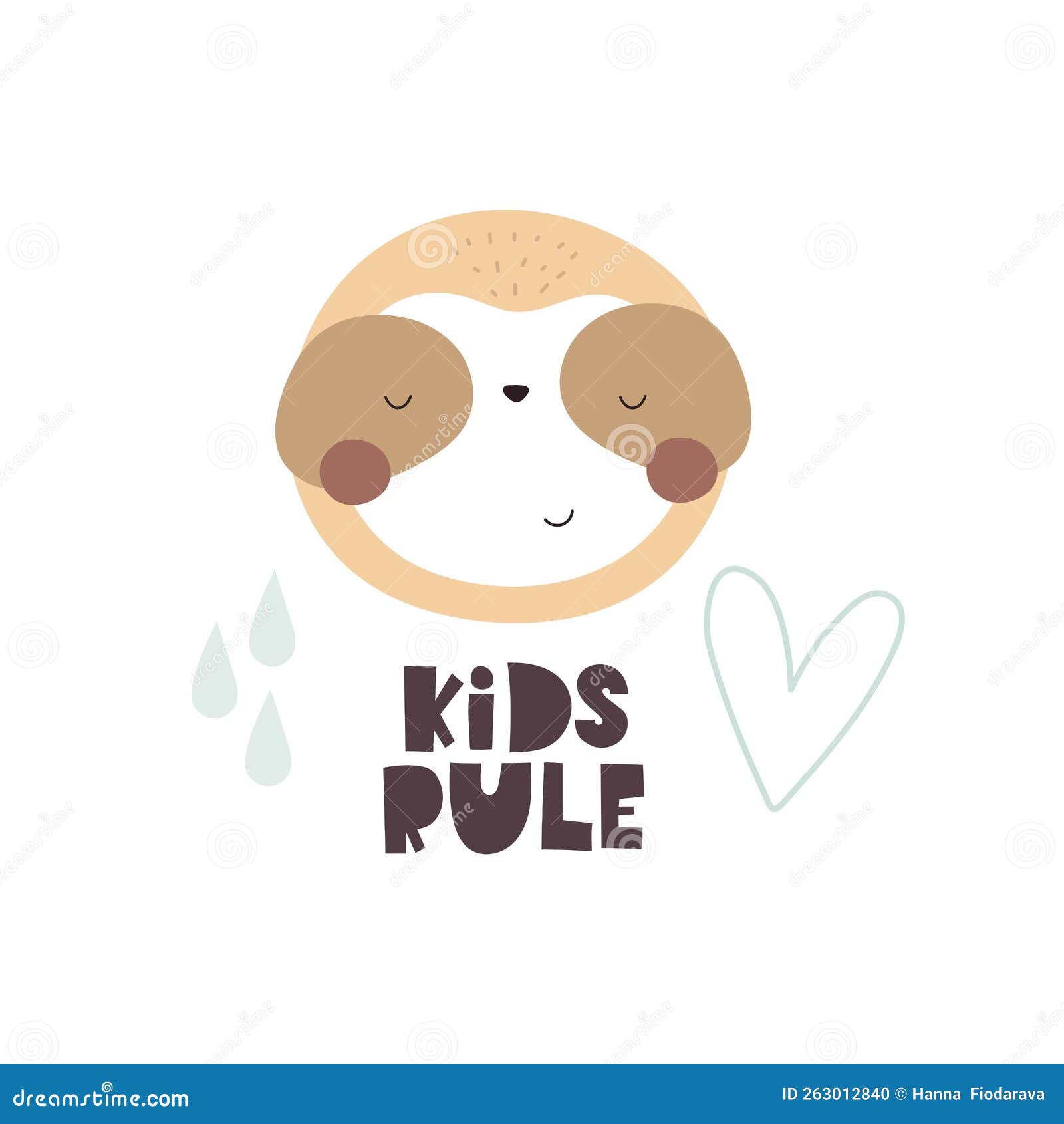 Kids Rule. Cartoon Sloth, Hand Drawing Lettering . Flat Vector ...