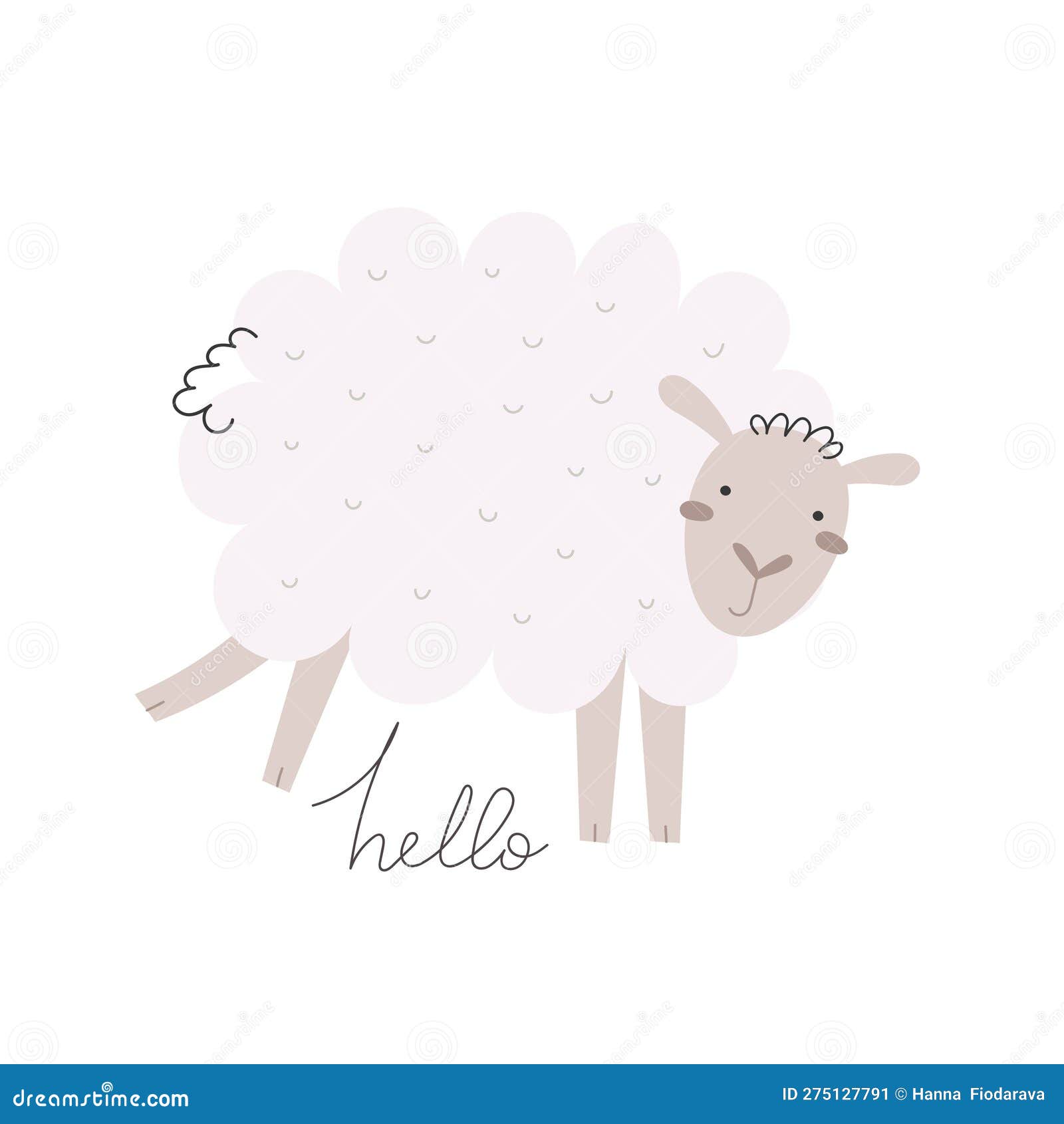 Hello. Cartoon Sheep Hand Drawing Lettering. Flat Style, Colorful ...