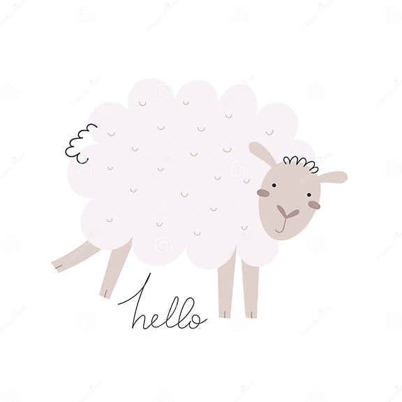Hello. Cartoon Sheep Hand Drawing Lettering. Flat Style, Colorful ...