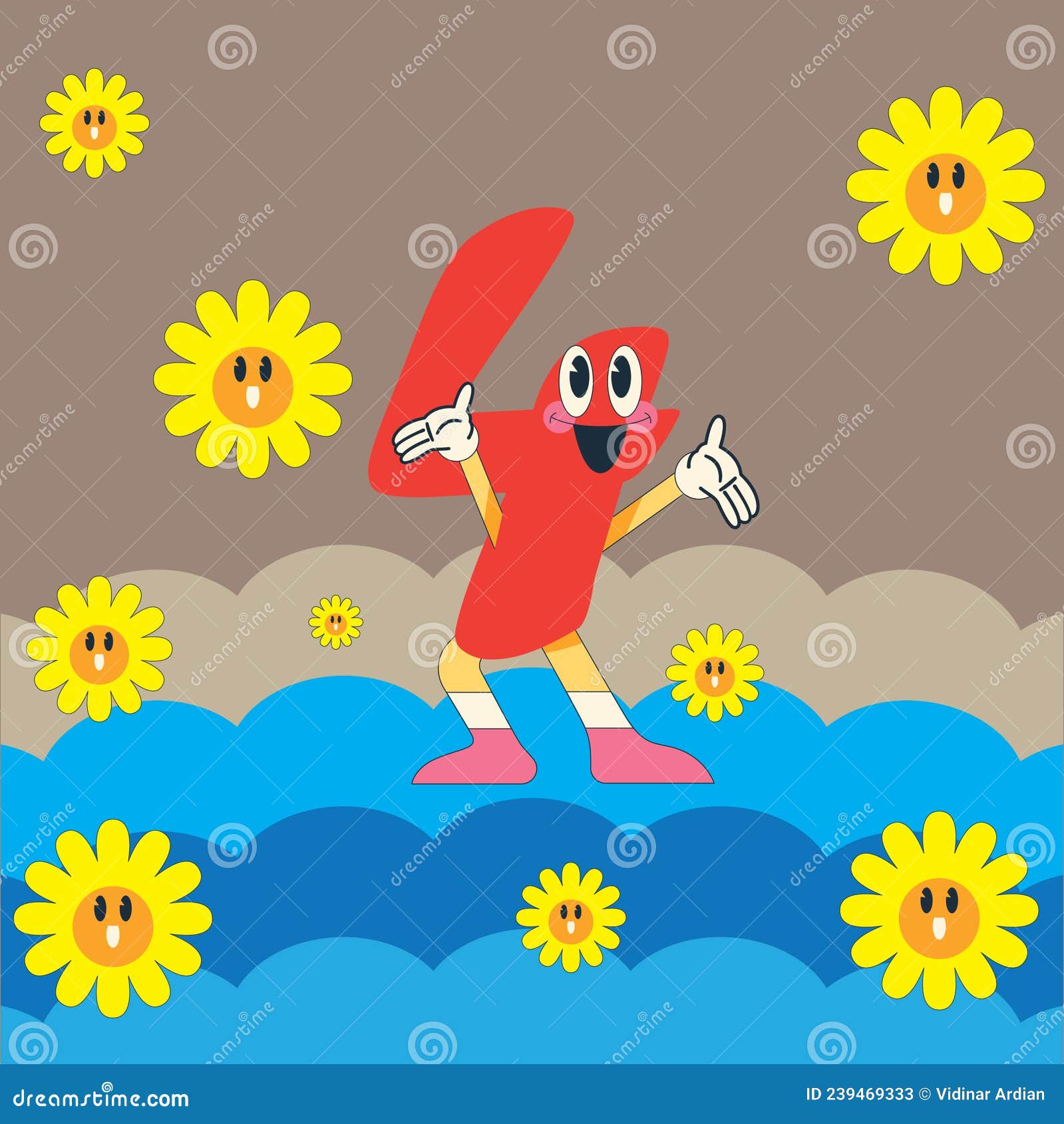 4 Year Anniversary Cartoon Cute Vector Illustration Stock Vector ...