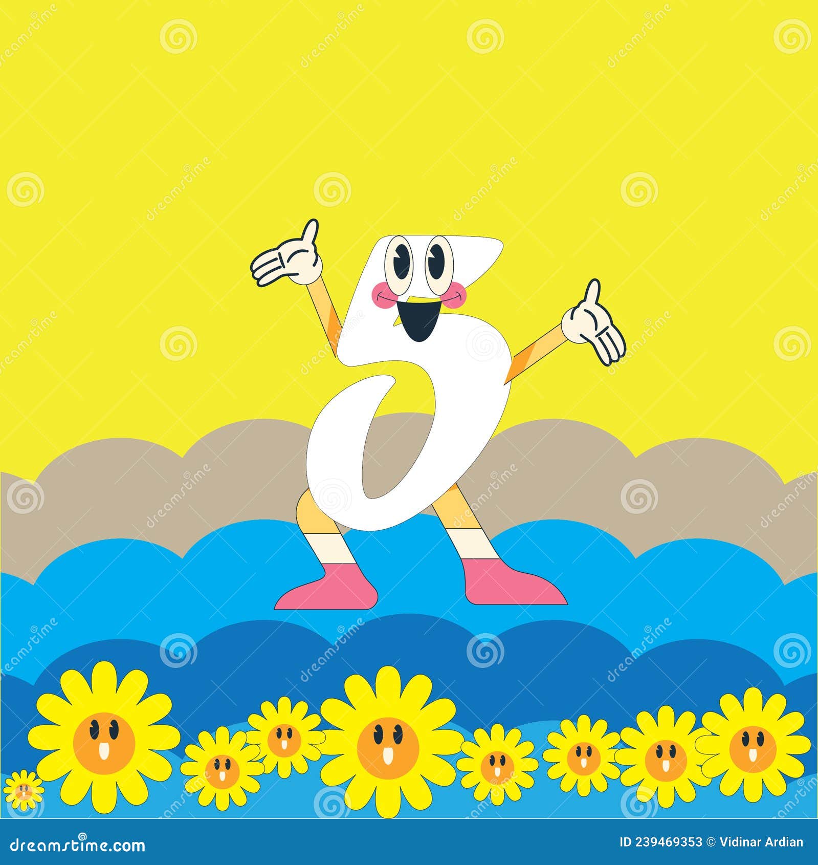 5 Year Anniversary Cartoon Cute Vector Illustration Stock Vector ...