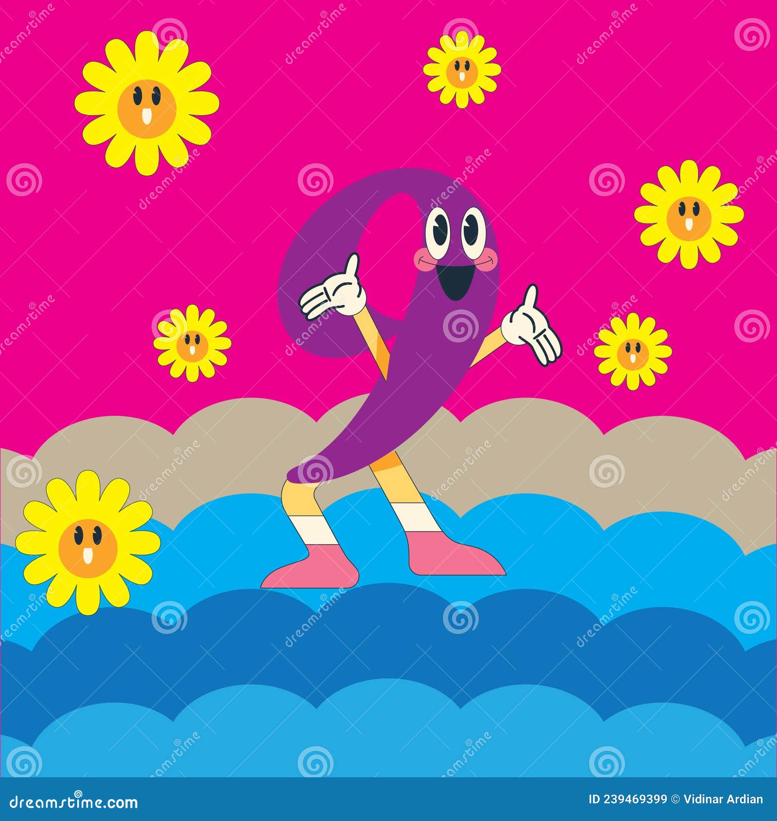 9 Year Anniversary Cartoon Cute Vector Illustration Stock Vector ...