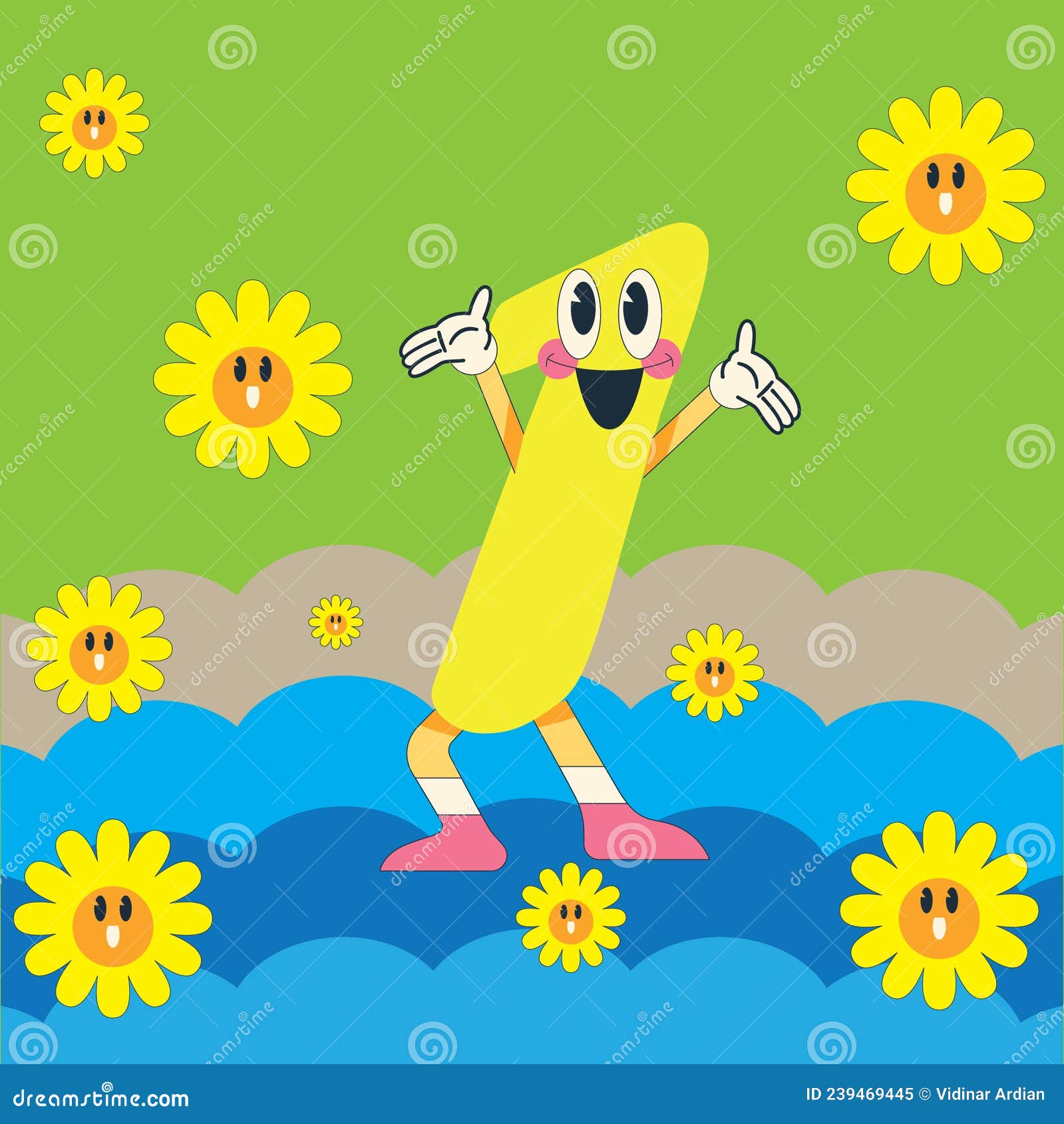 1 Year Anniversary Cartoon Cute Vector Illustration Stock Vector ...