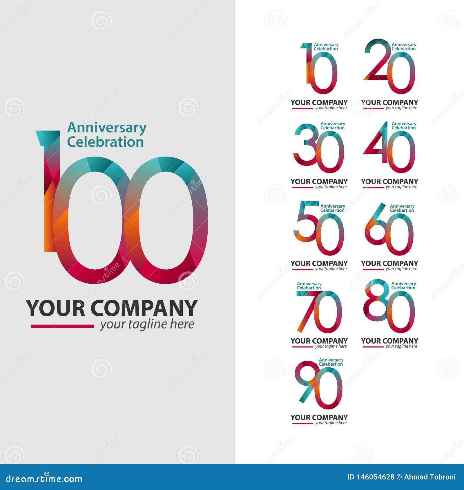 100 Year Anniversary Celebration Set Company Vector Template Design ...