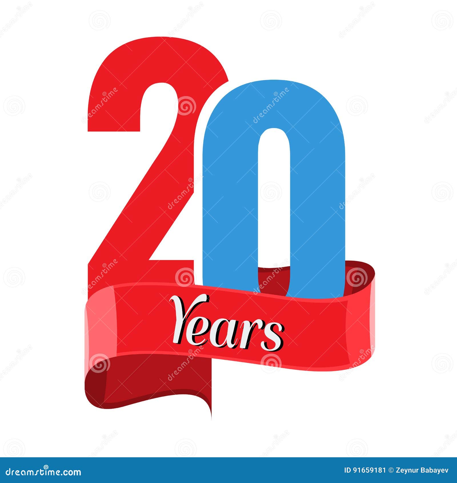 20 Year Anniversary Logo with Red Ribbon. Flat Style Vector Stock ...
