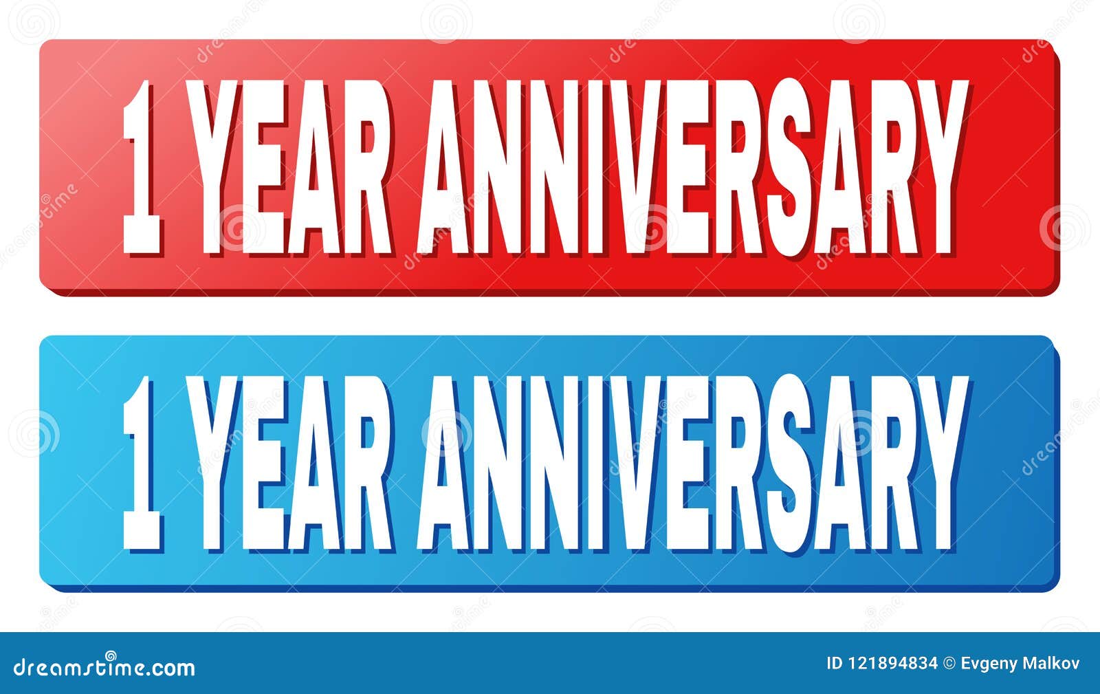 1 YEAR ANNIVERSARY Title on Blue and Red Rectangle Buttons Stock Vector ...