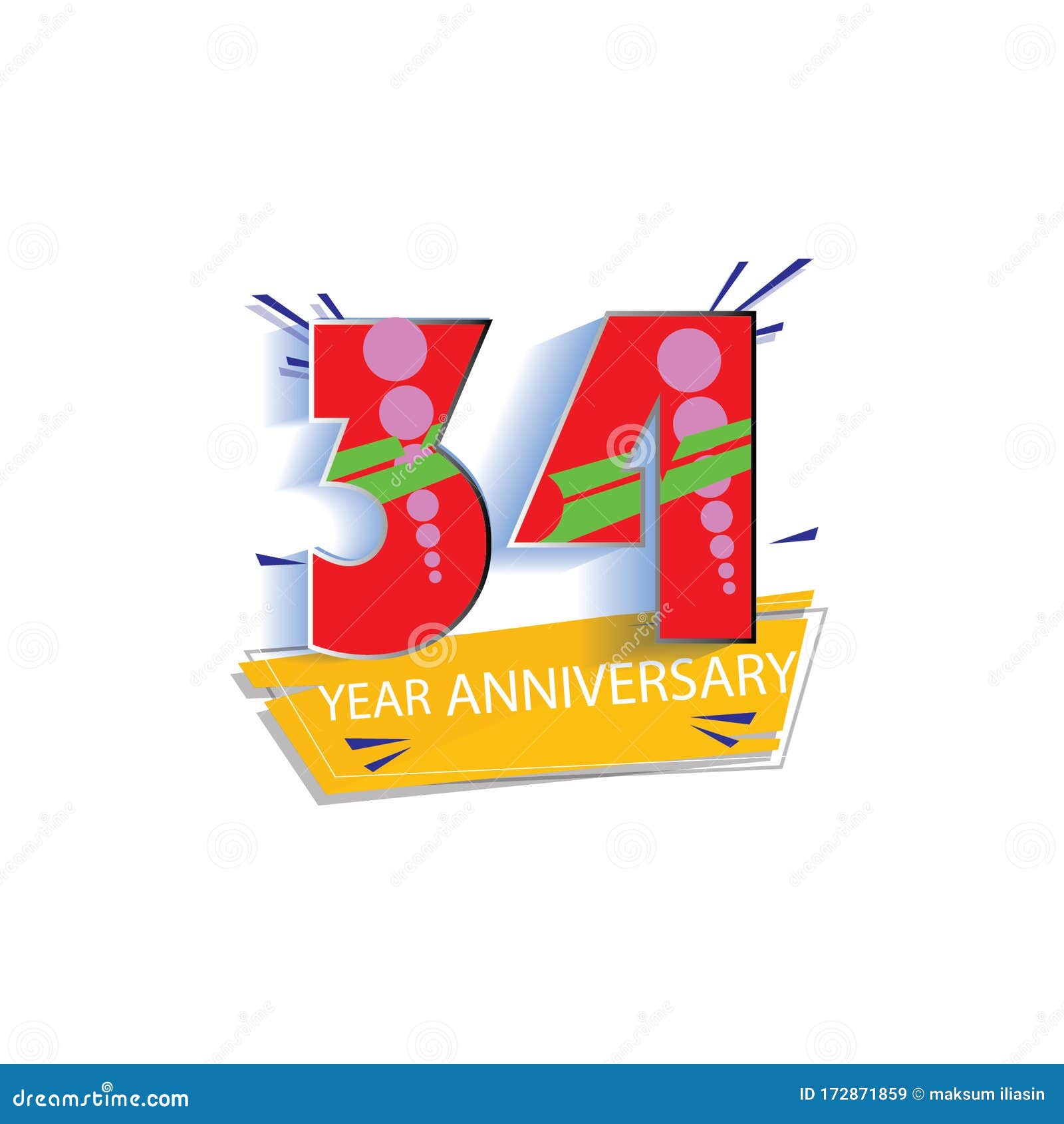 34 Year Anniversary Vector Template Design Illustration Stock Vector ...
