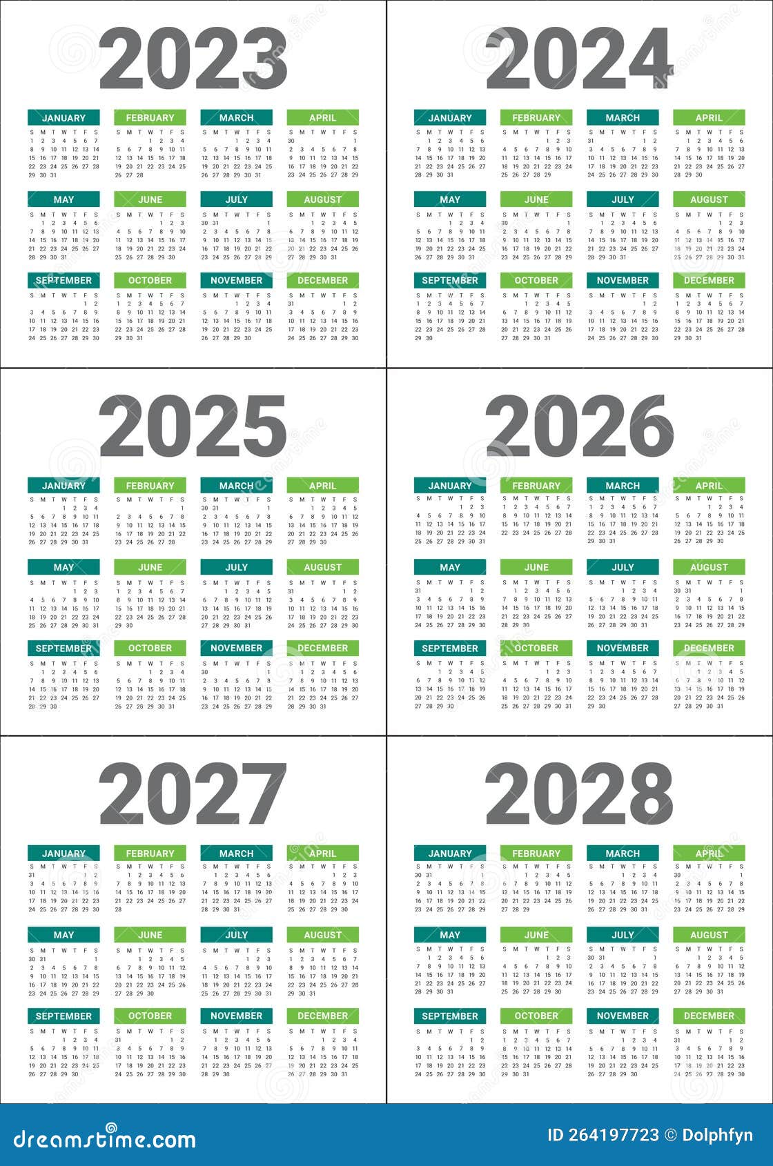 2023-2028 Year Calendar Design Stock Vector - Illustration of calendar ...