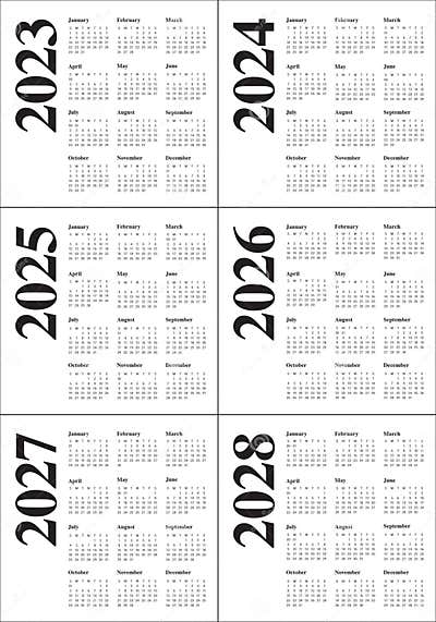 2023-2028 Year Calendar Design Stock Vector - Illustration of clean ...