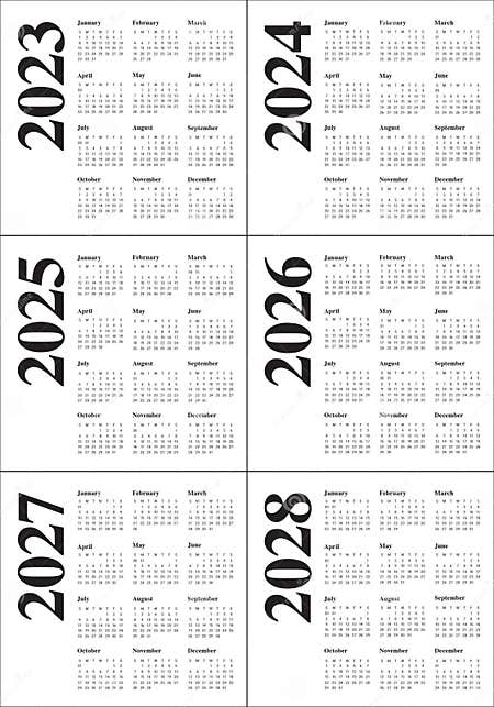 2023-2028 Year Calendar Design Stock Vector - Illustration of clean ...