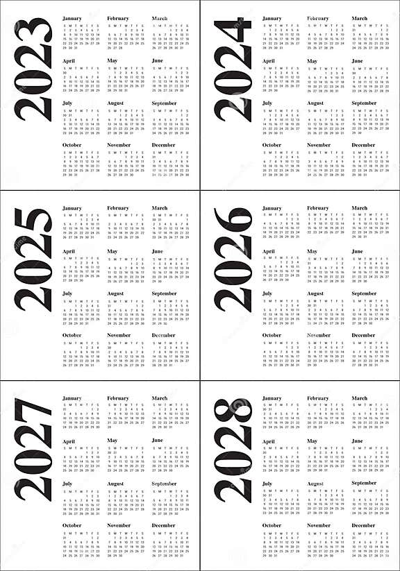 2023-2028 Year Calendar Design Stock Vector - Illustration of clean ...