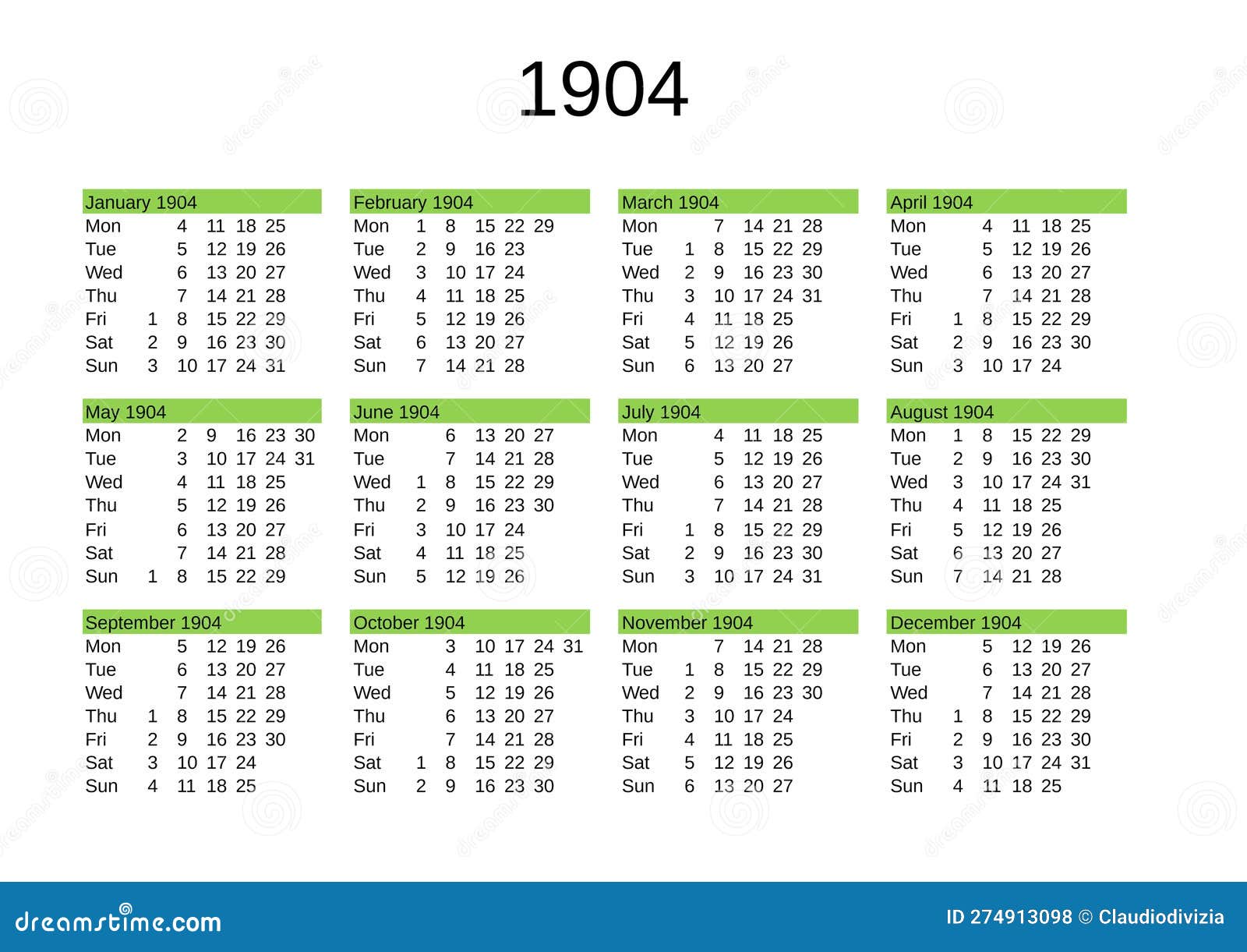 Year 1904 Calendar in English Stock Illustration - Illustration of ...