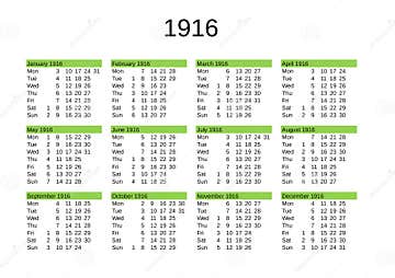Year 1916 Calendar in English Stock Illustration - Illustration of ...