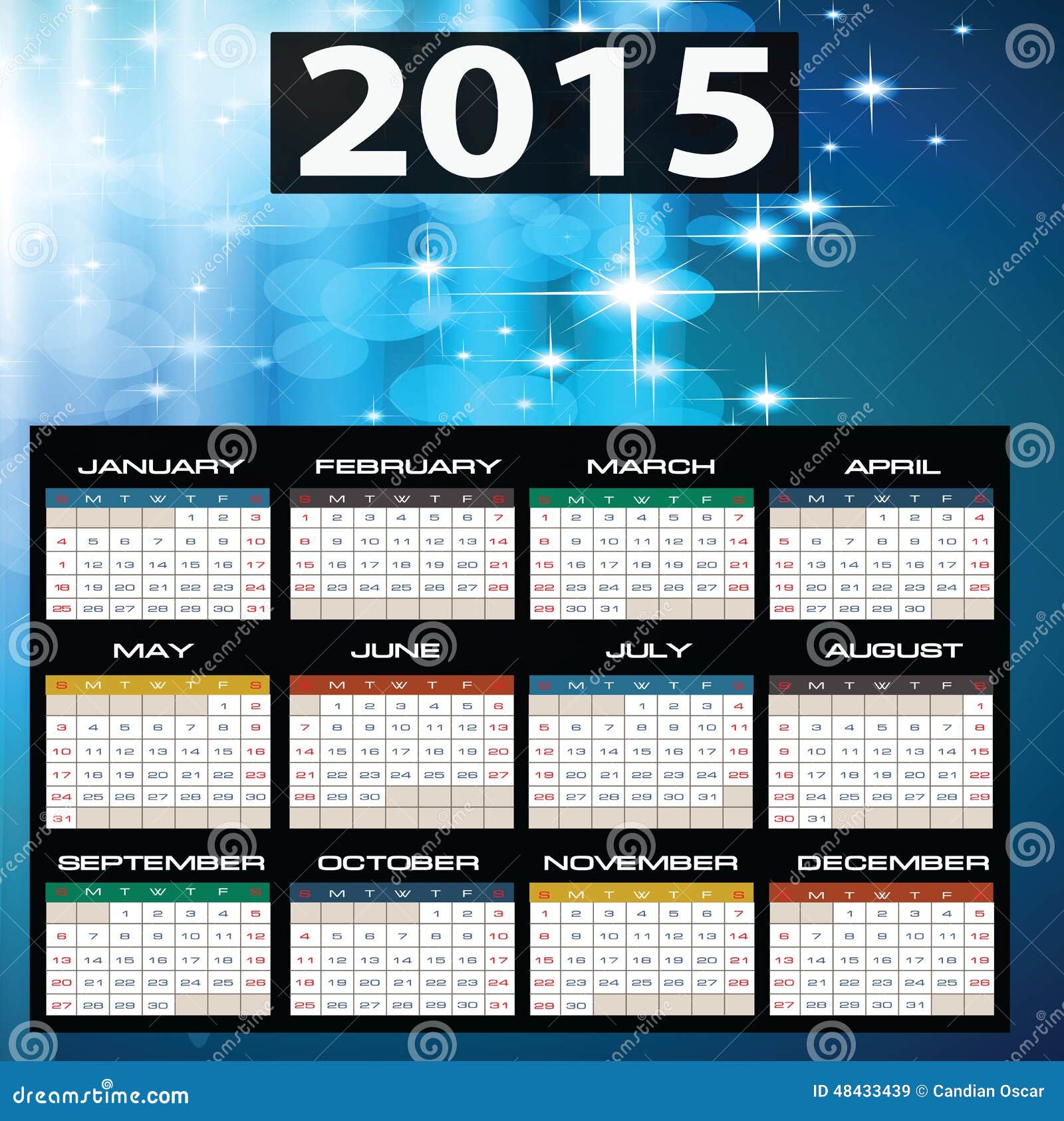 2015 year calendar stock illustration. Illustration of week - 48433439