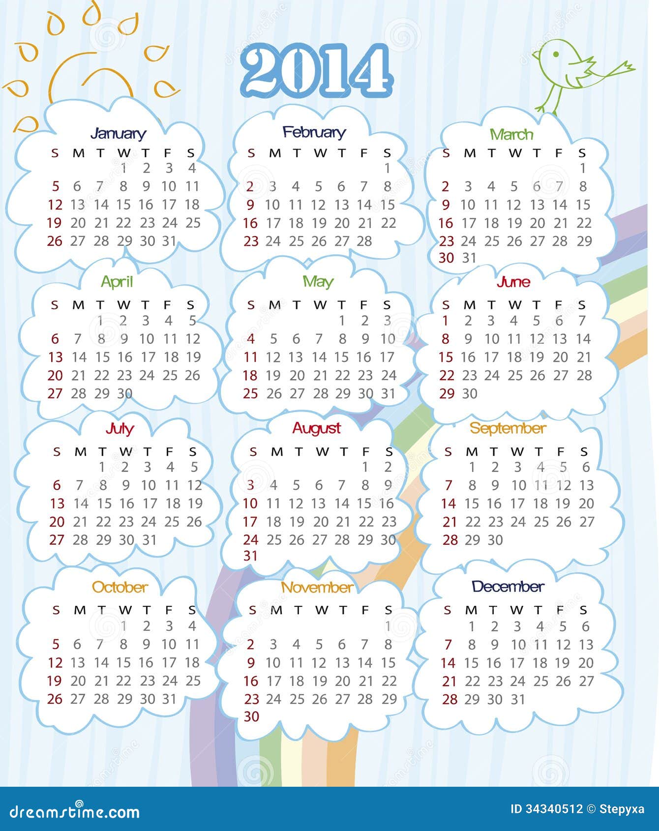 2014 year calendar stock vector. Illustration of autumn - 34340512