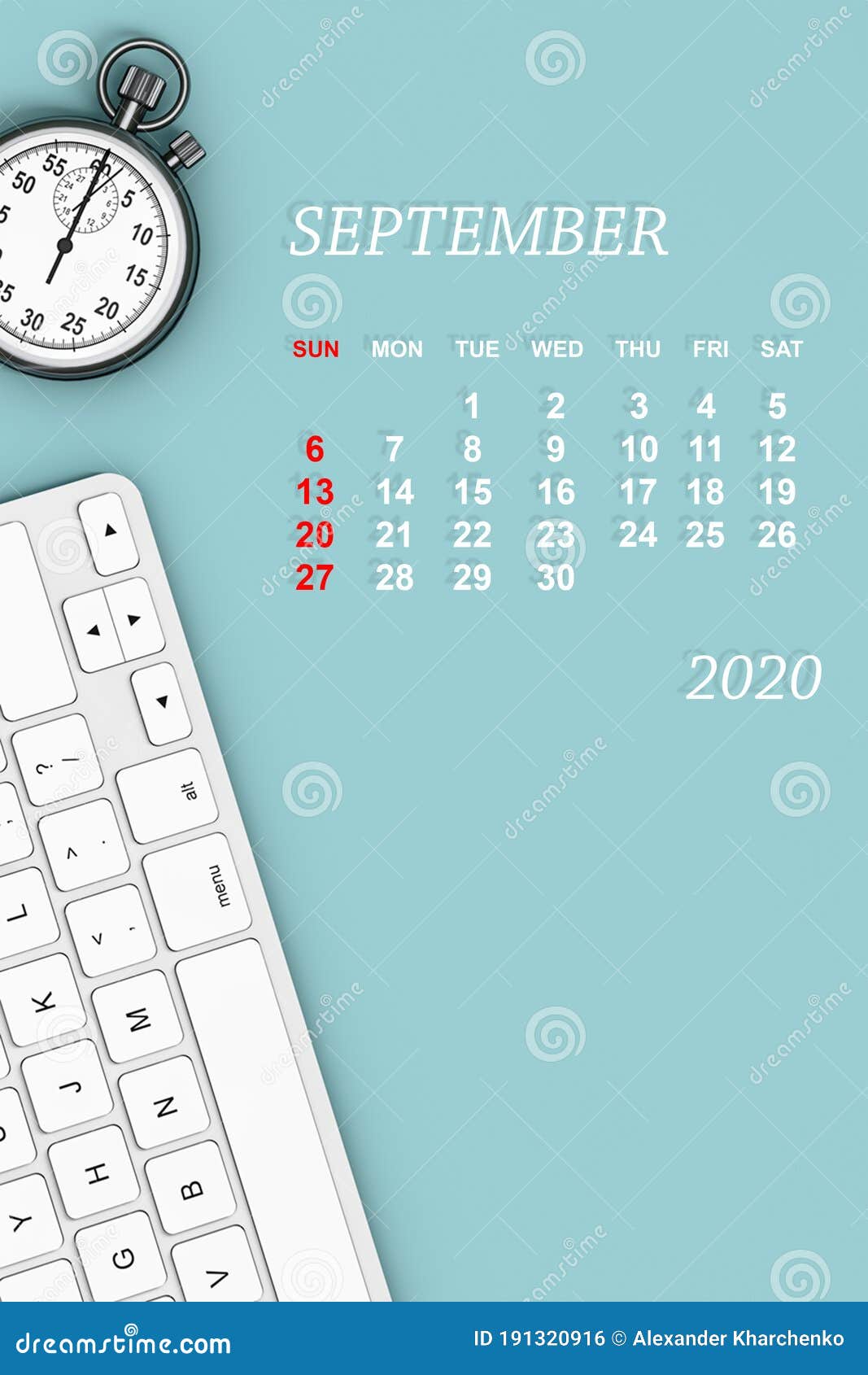 2020 Year Calendar. September Calendar. 3d Rendering Stock Photo ...